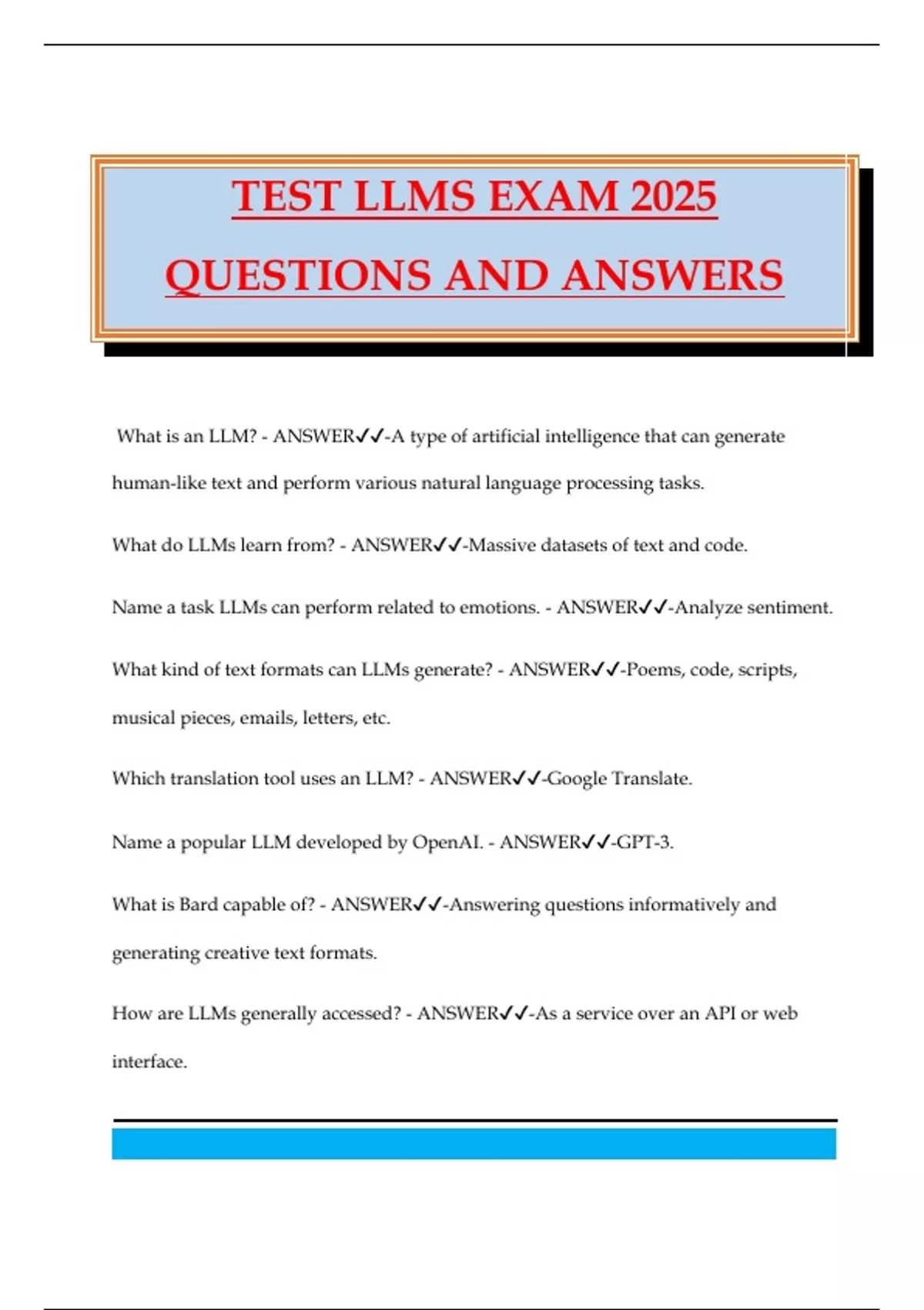 TEST LLMS EXAM 2025 QUESTIONS AND ANSWERS - LLM - Stuvia US