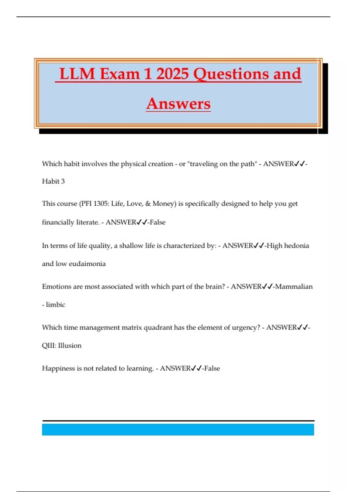 LLM Exam 1 2025 Questions and Answers - LLM - Stuvia US