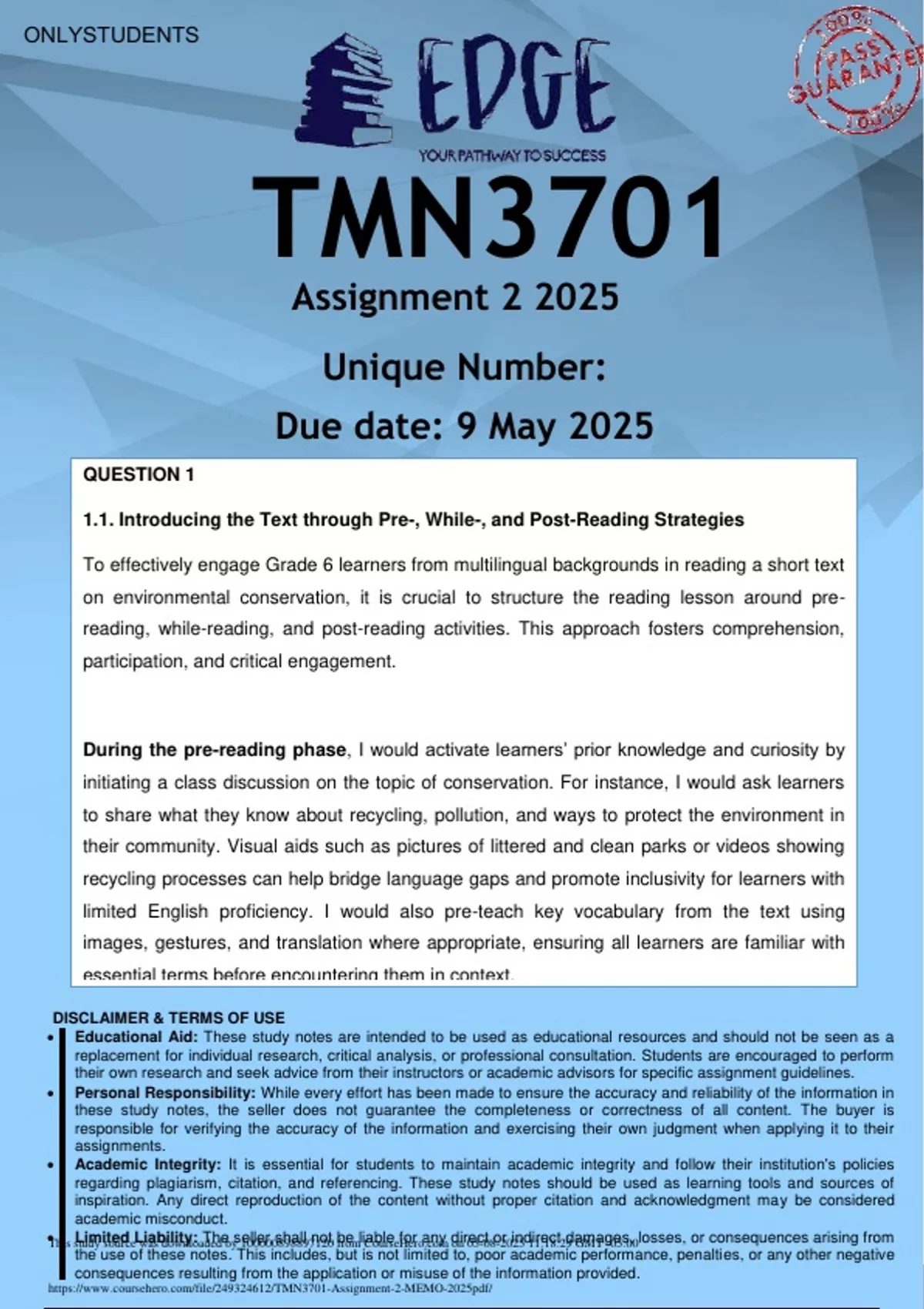 TMN3701 – Teaching English as a First Additional Language – UNISA ...
