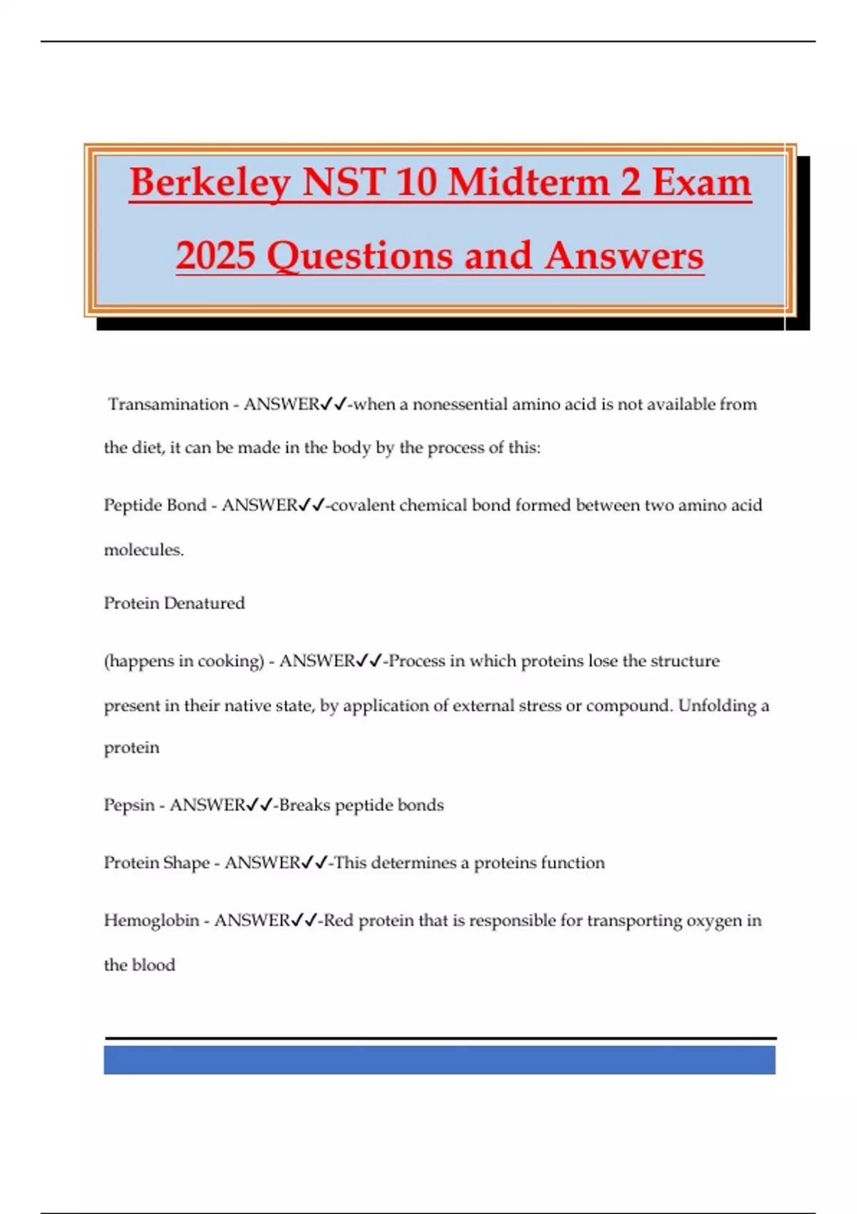 Berkeley NST 10 Midterm 2 Exam 2025 Questions and Answers - NST - Stuvia US