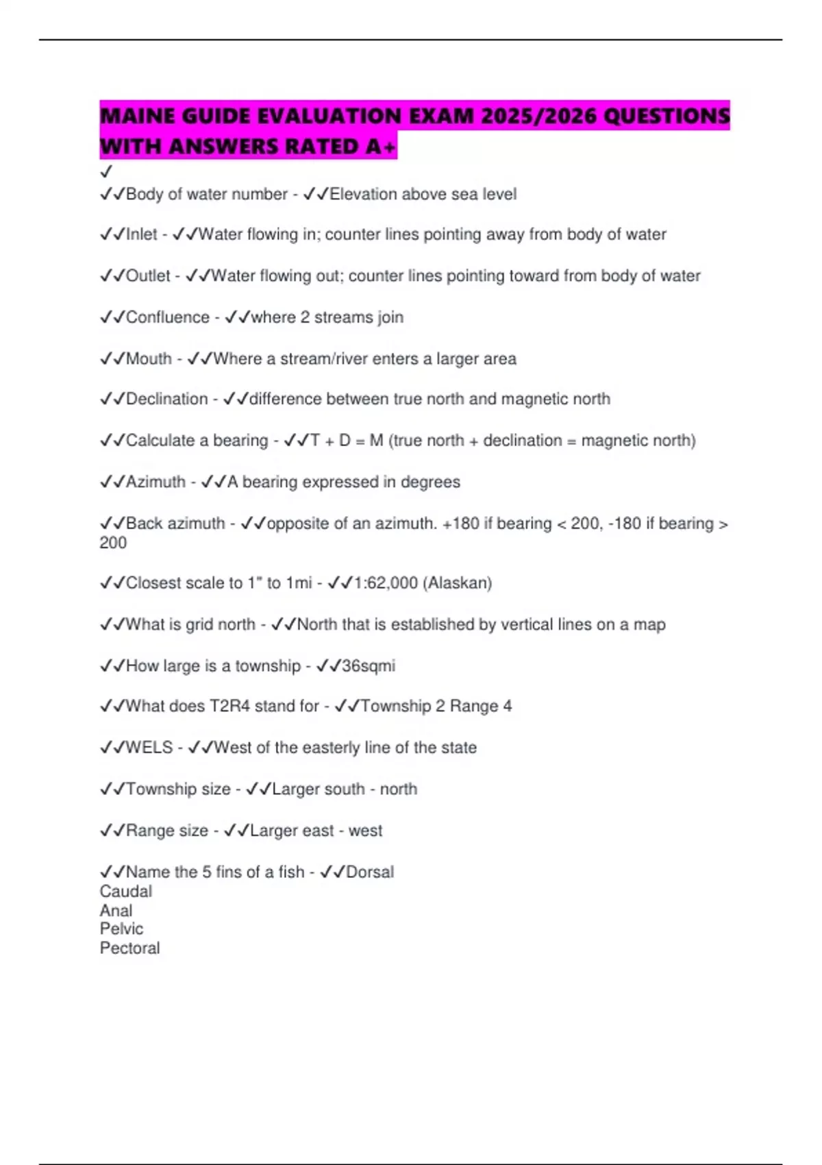 MAINE GUIDE EVALUATION EXAM 2025.pdf - Maine real estate - Stuvia US