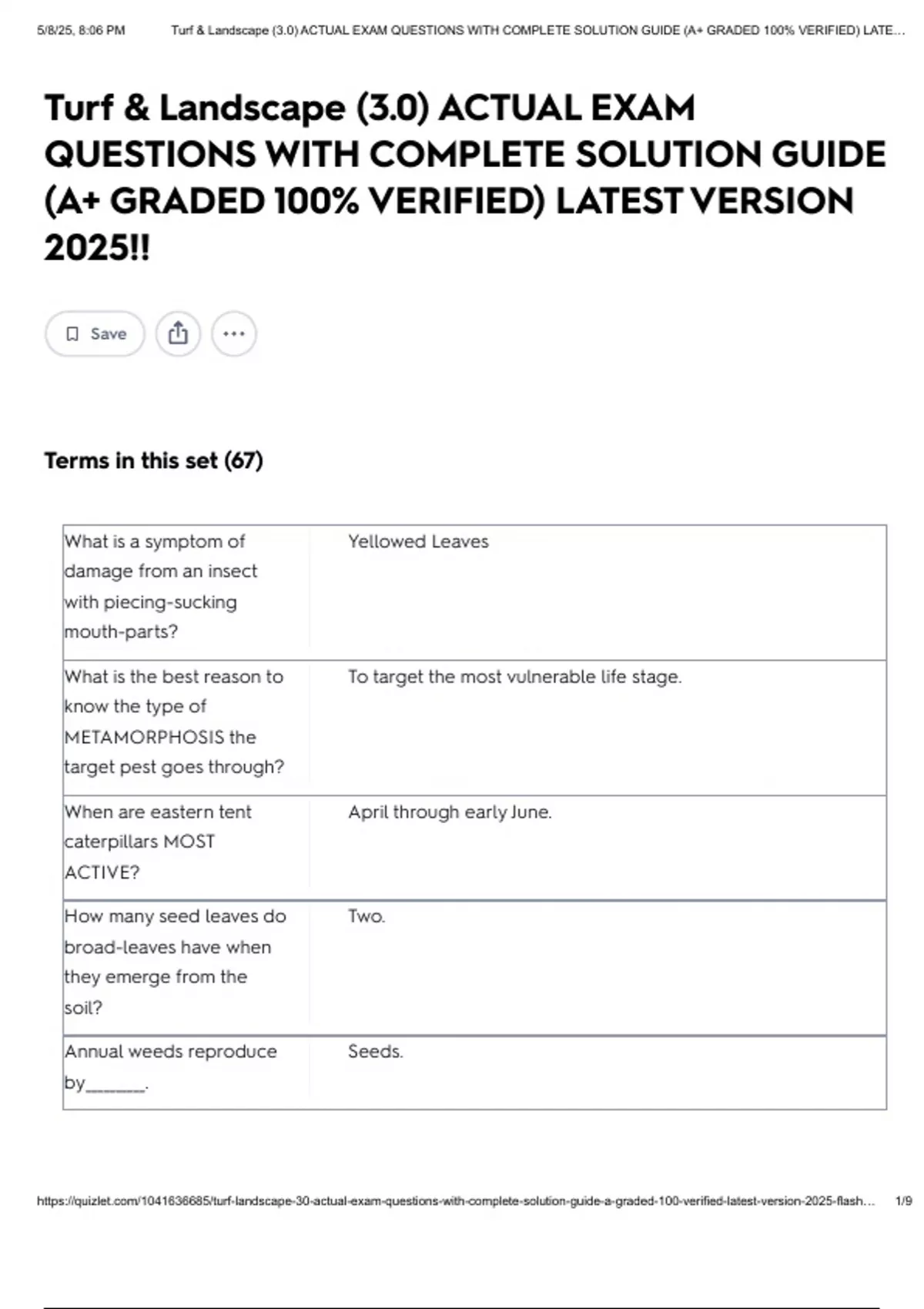 Turf & Landscape (3.0) ACTUAL EXAM QUESTIONS WITH COMPLETE SOLUTION ...