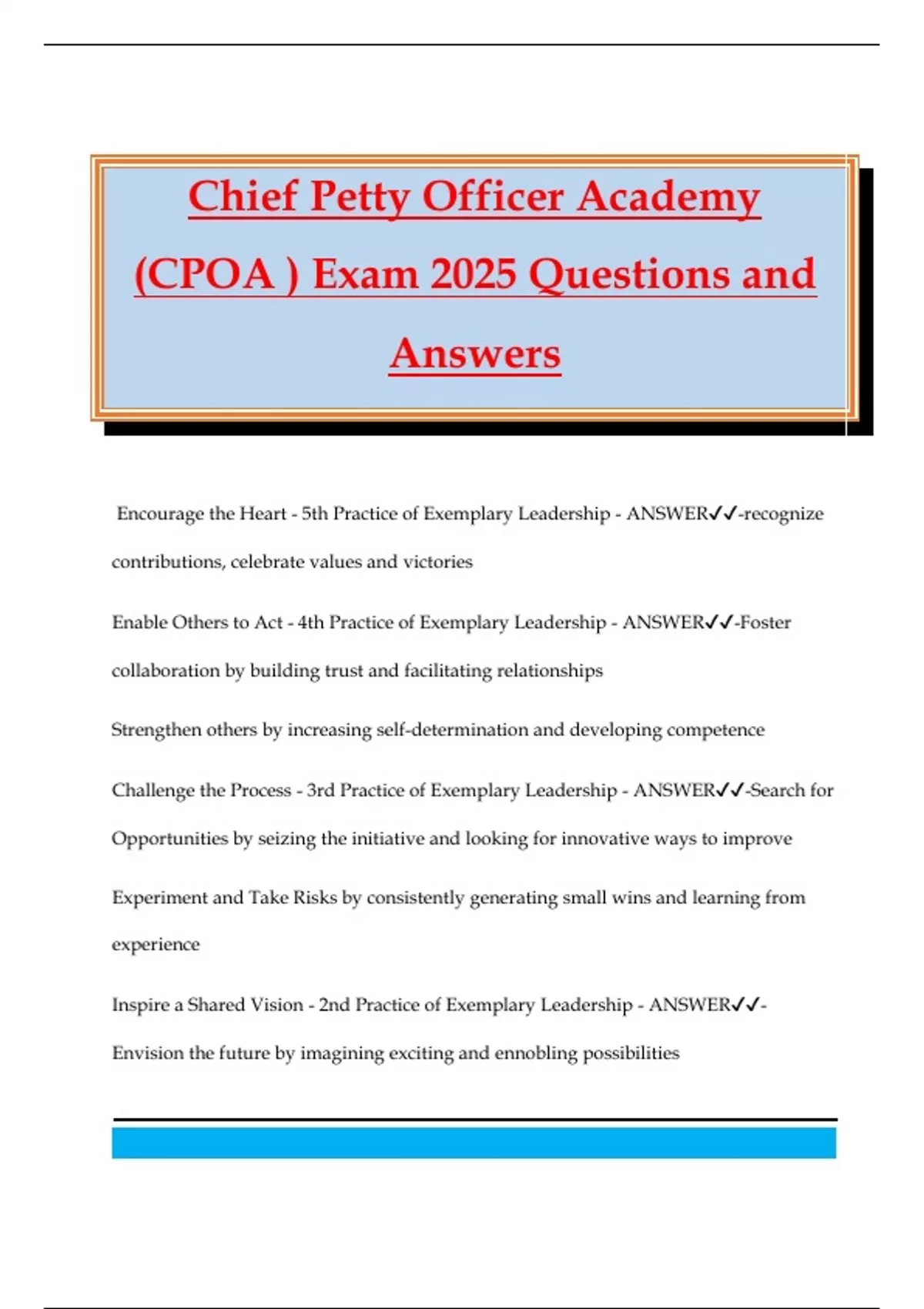 Chief Petty Officer Academy (CPOA ) Exam 2025 Questions and Answers ...