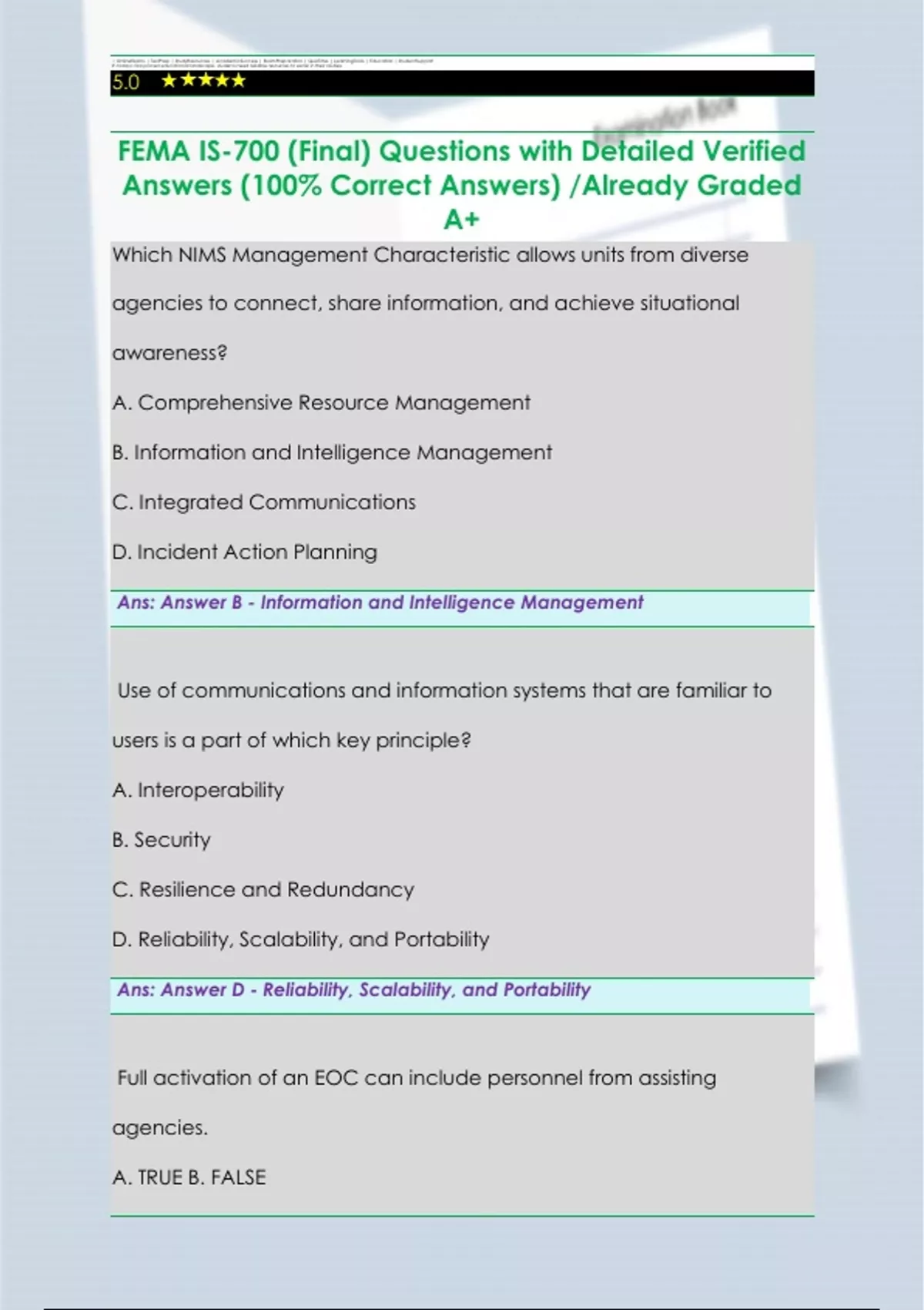 FEMA IS-700 (Final) Questions with Detailed Verified Answers (100% ...