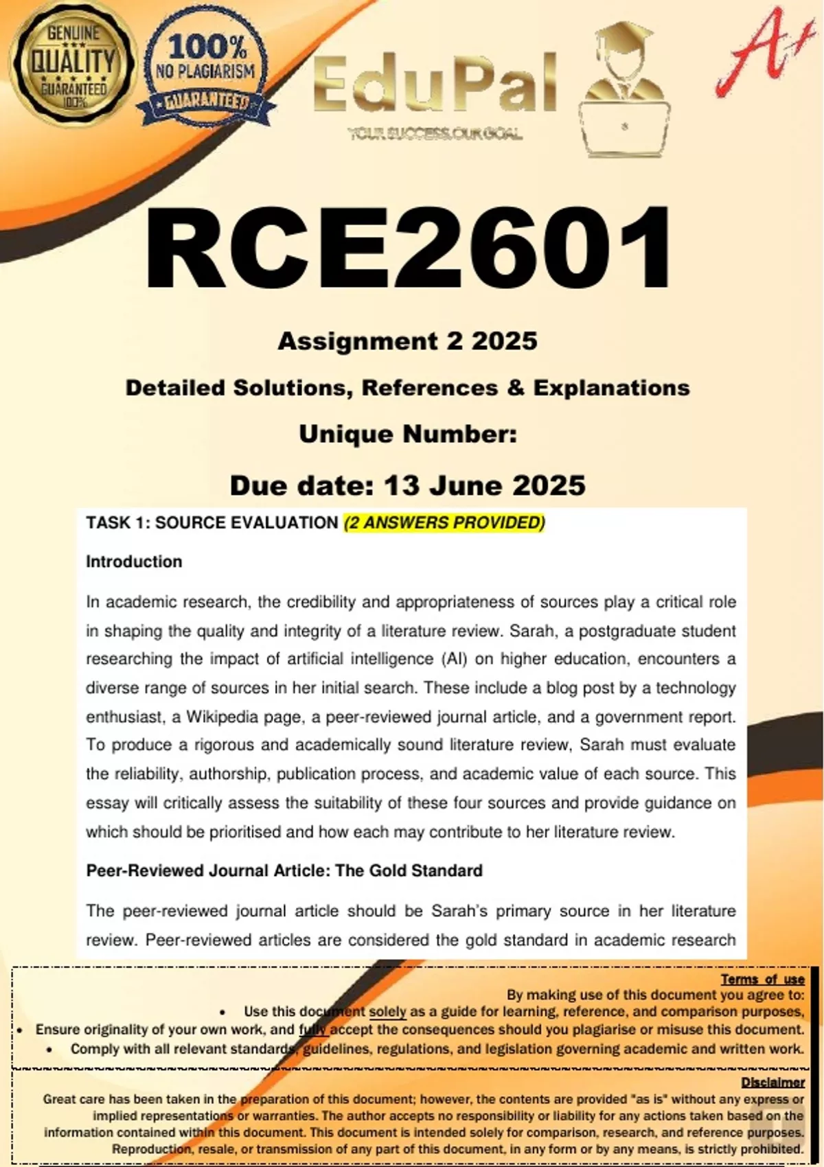 RCE2601 Assignment 2 (COMPLETE ANSWERS) 2025 - DUE 13 June 2025 ...