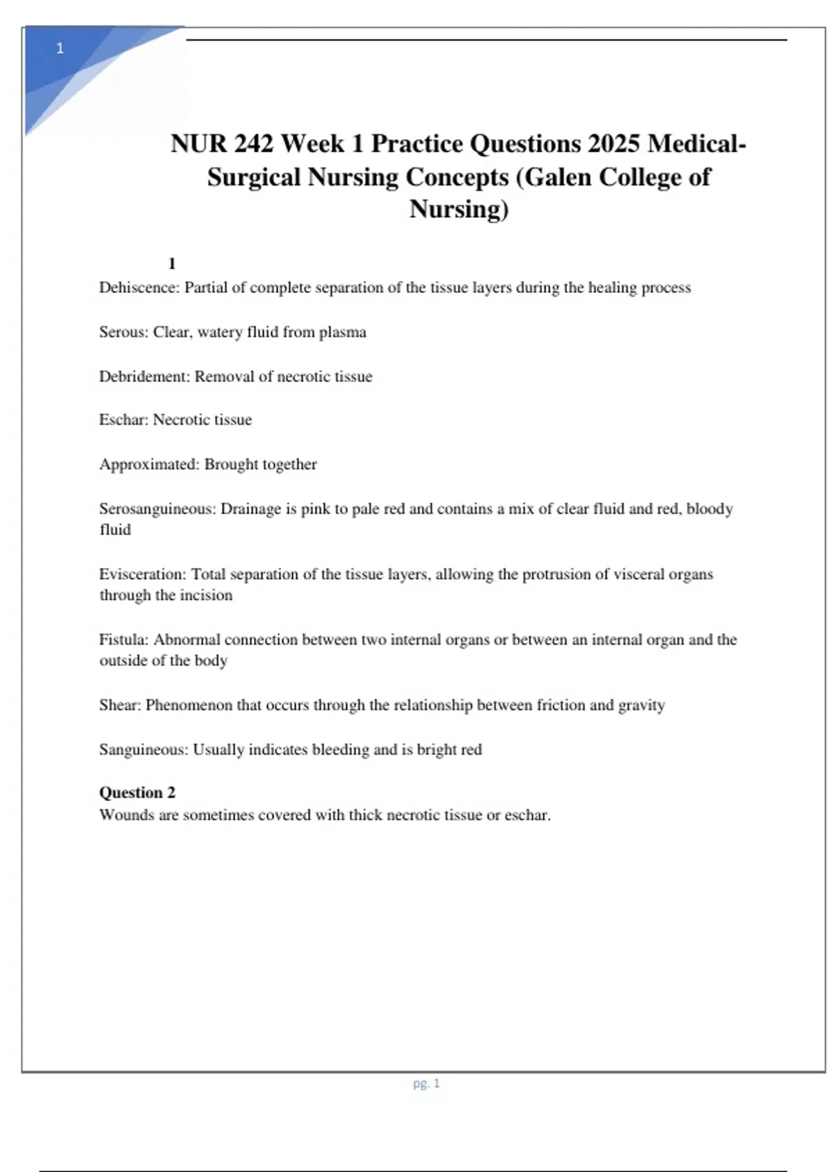 NUR 242 Week 1 Medical-Surgical Nursing Concepts (Galen College of ...