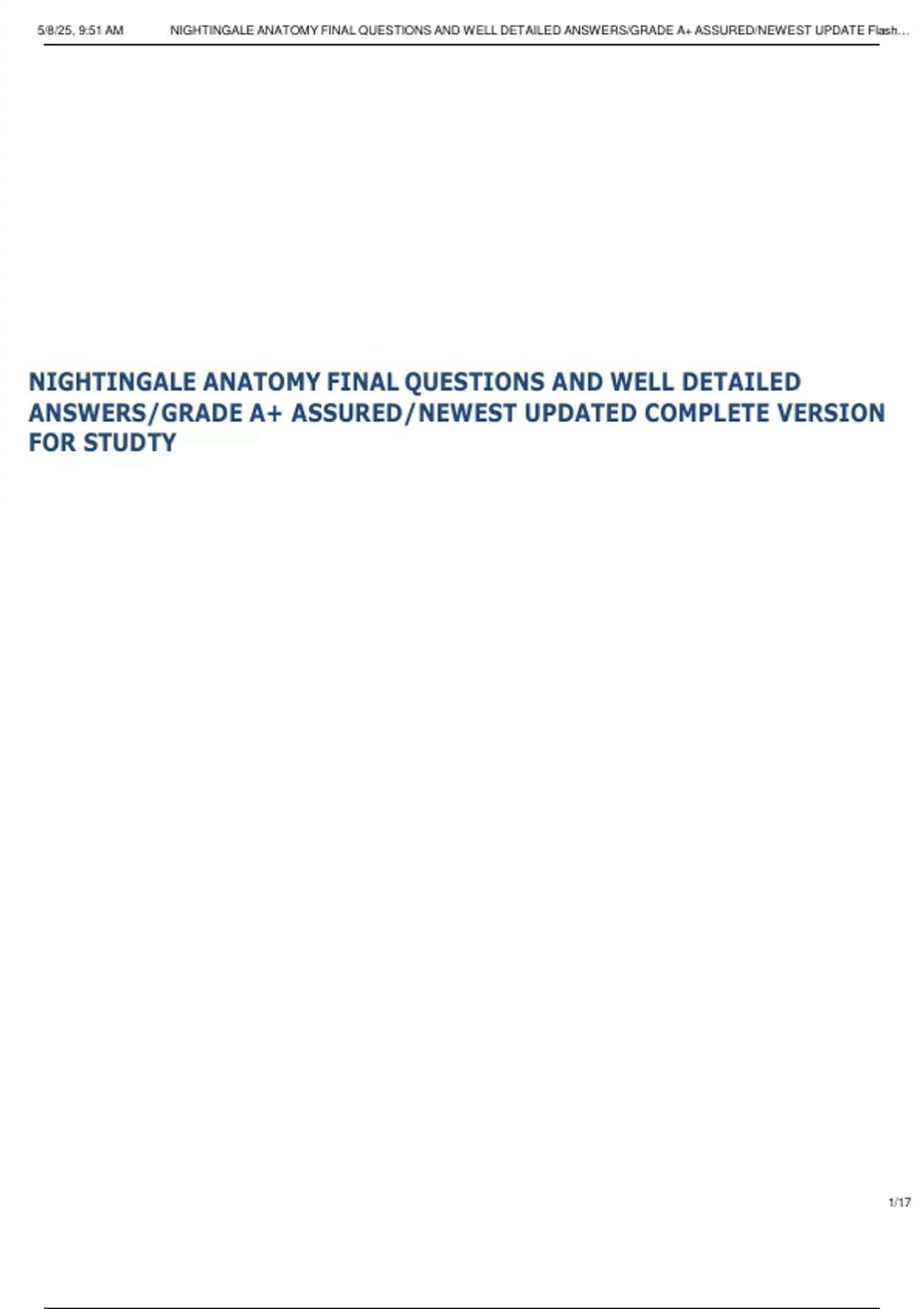 Nightingale Anatomy TEST BANK FINAL EXAM LATEST VERSION WITH COMPLETE ...