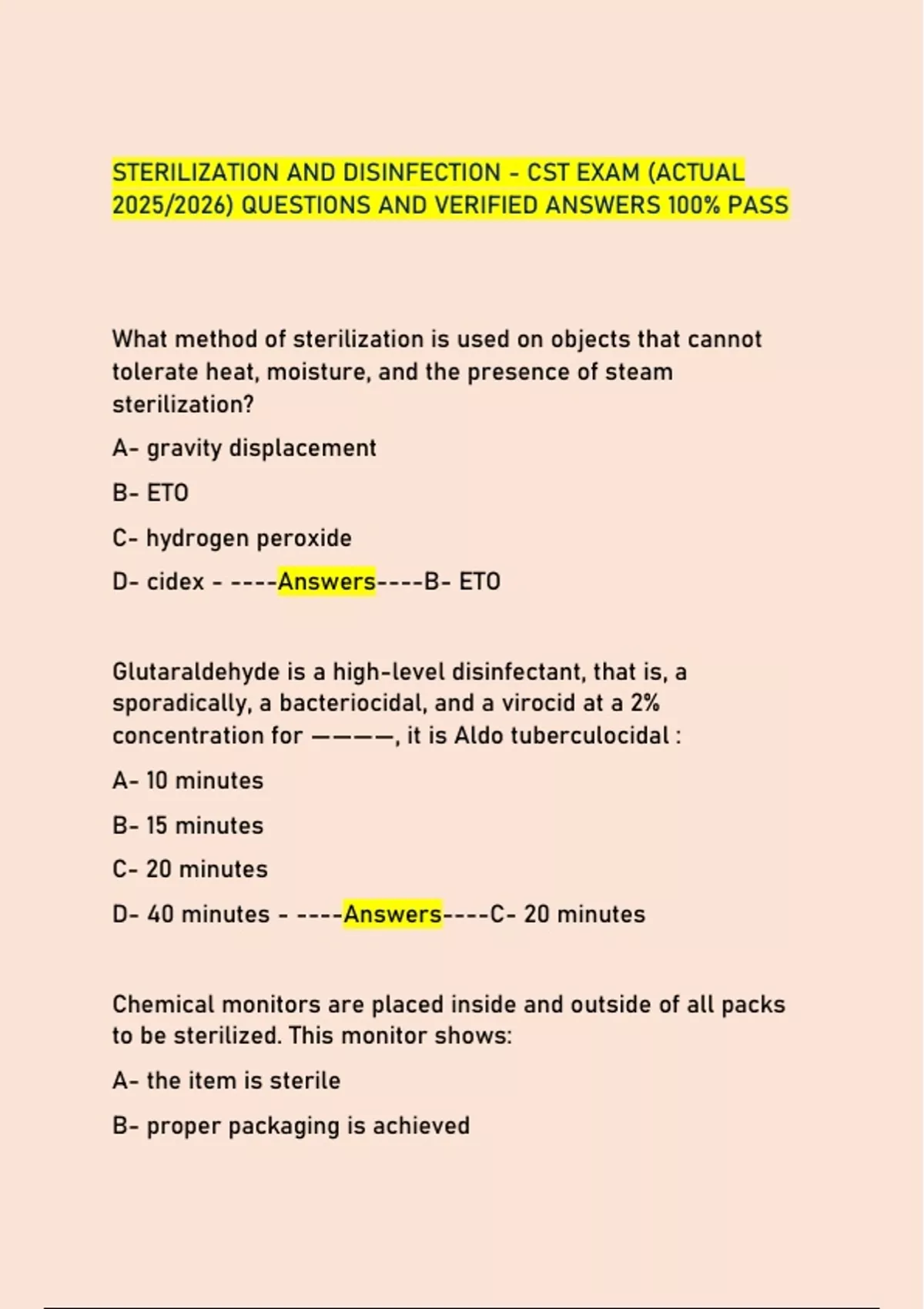 STERILIZATION AND DISINFECTION - CST EXAM (ACTUAL 2025/2026) QUESTIONS ...