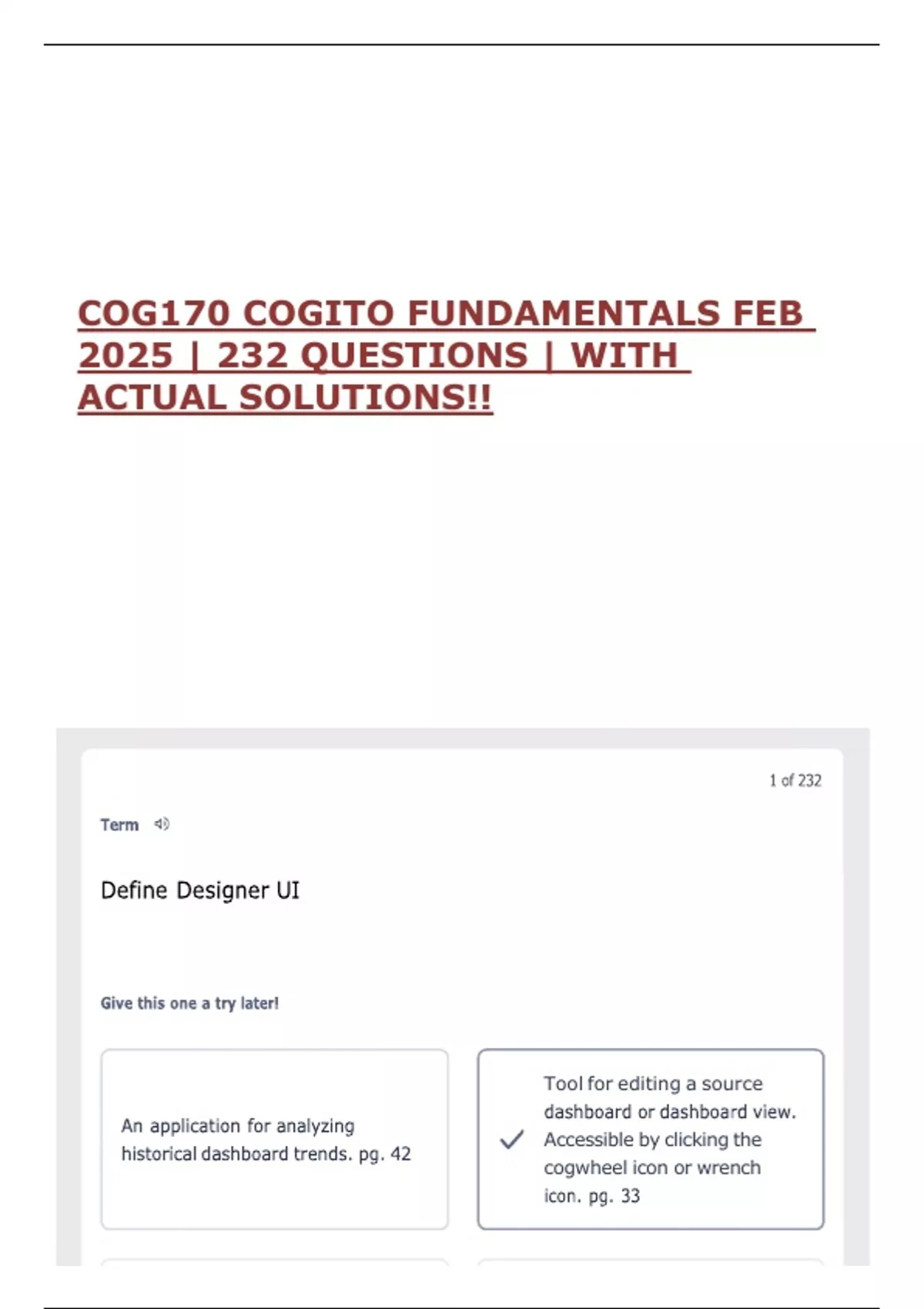 COG170 COGITO FUNDAMENTALS FEB 2025 | 232 QUESTIONS | WITH ACTUAL ...