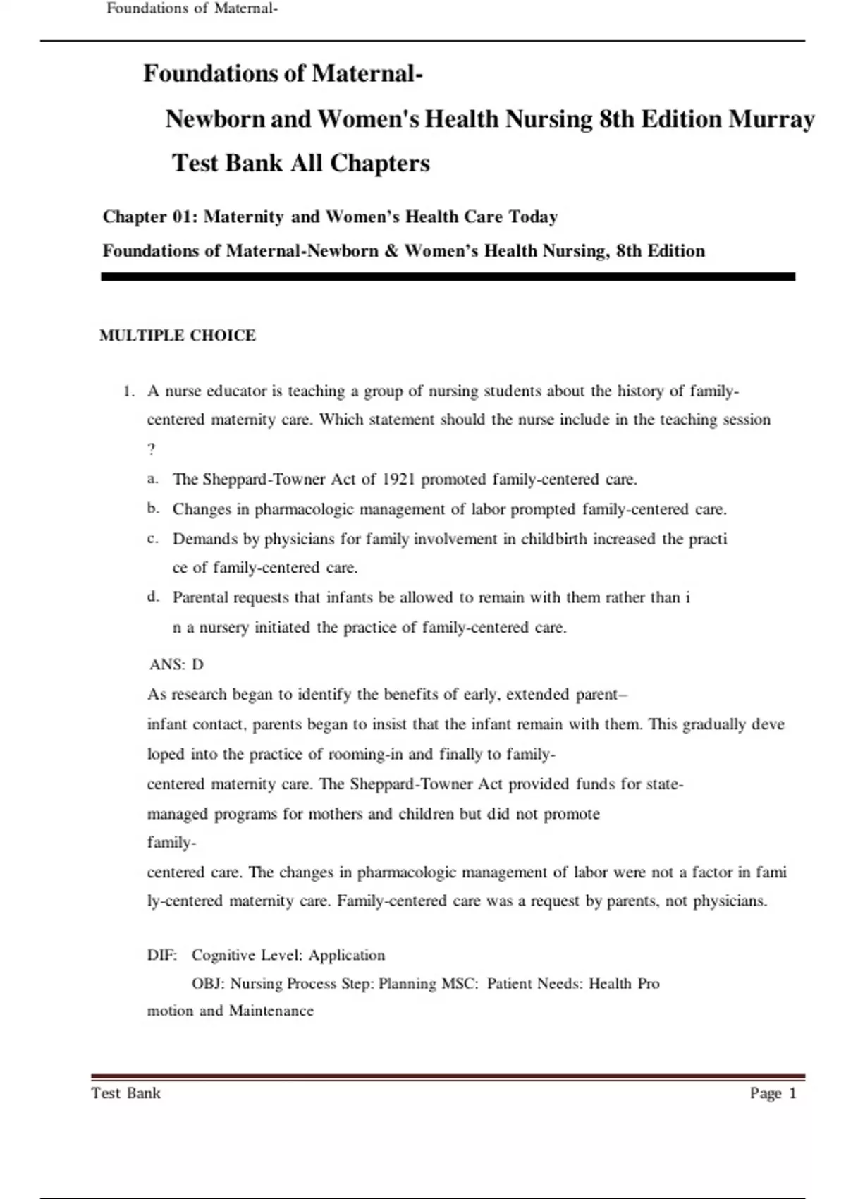 TEST BANK for Olds' Maternal-Newborn Nursing & Women's Health Across ...