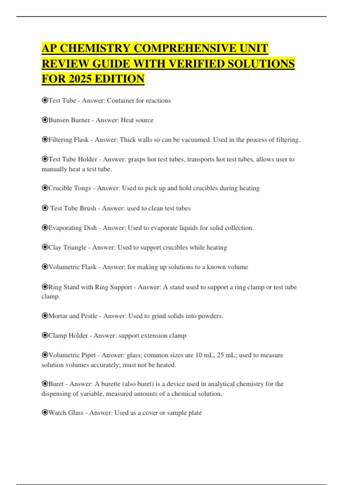 AP CHEMISTRY COMPREHENSIVE UNIT REVIEW GUIDE WITH VERIFIED SOLUTIONS ...
