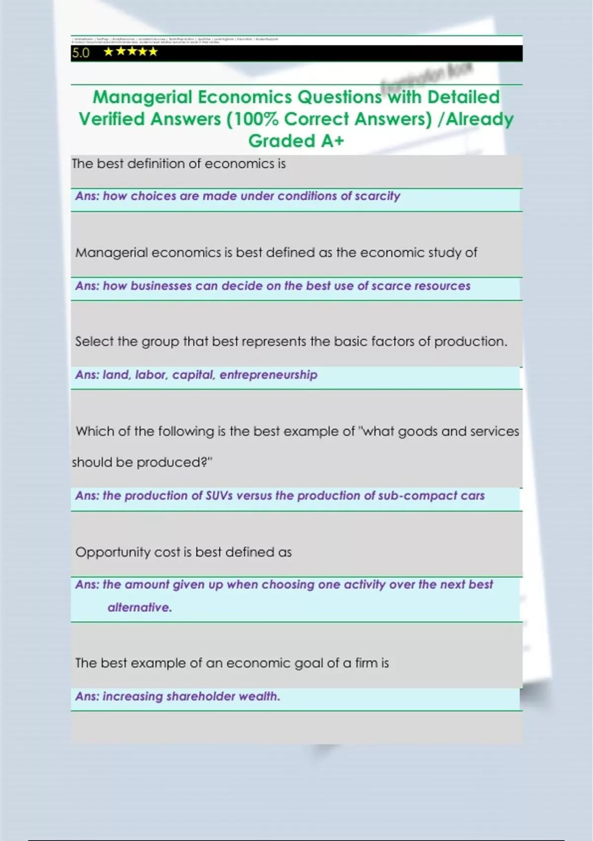 Managerial Economics Questions with Detailed Verified Answers (100% ...
