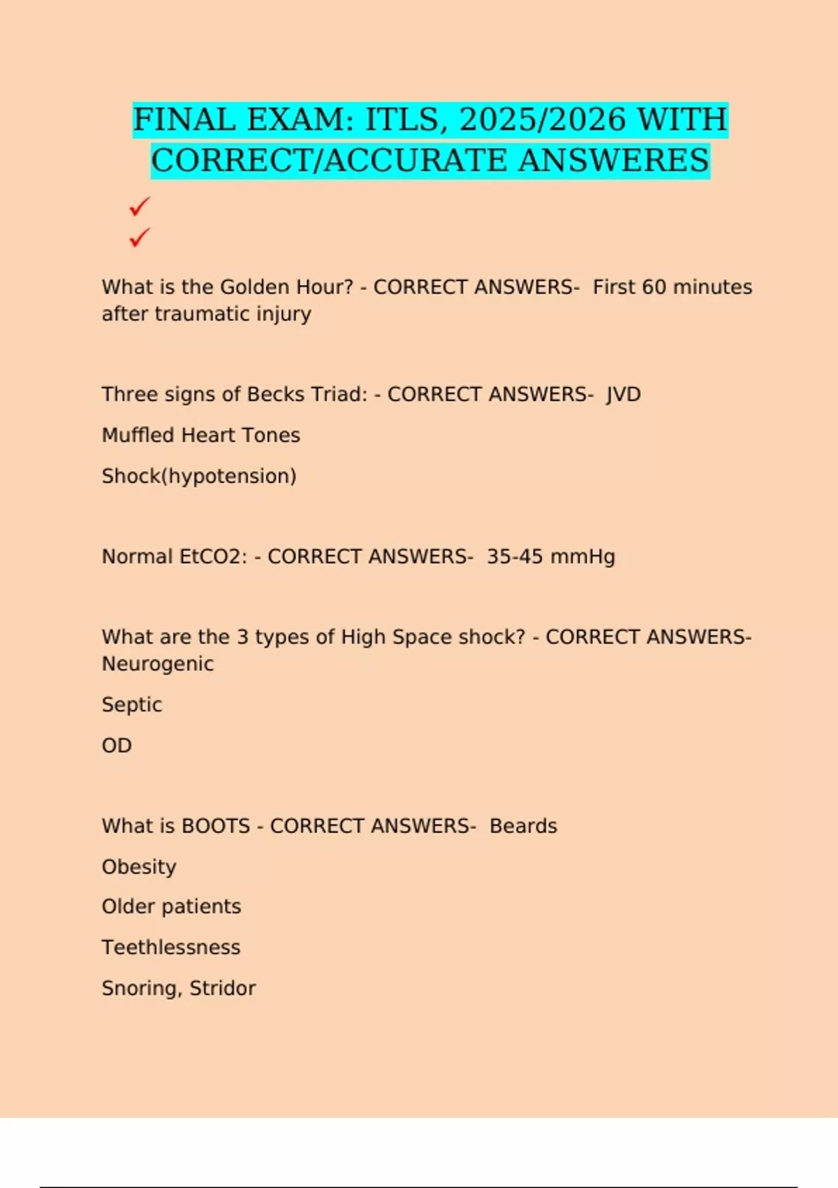 FINAL EXAM: ITLS, 2025/2026 WITH CORRECT/ACCURATE ANSWERES - ITLS ...