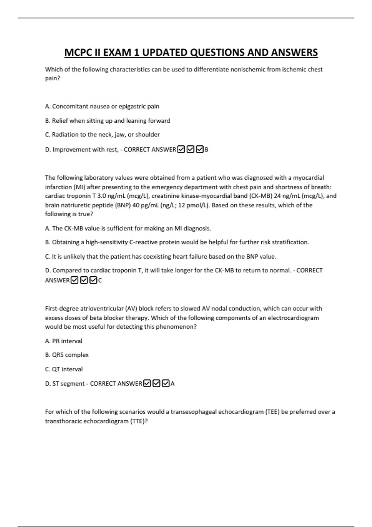 MCPC II EXAM 1 UPDATED QUESTIONS AND ANSWERS - MCPC II - Stuvia US