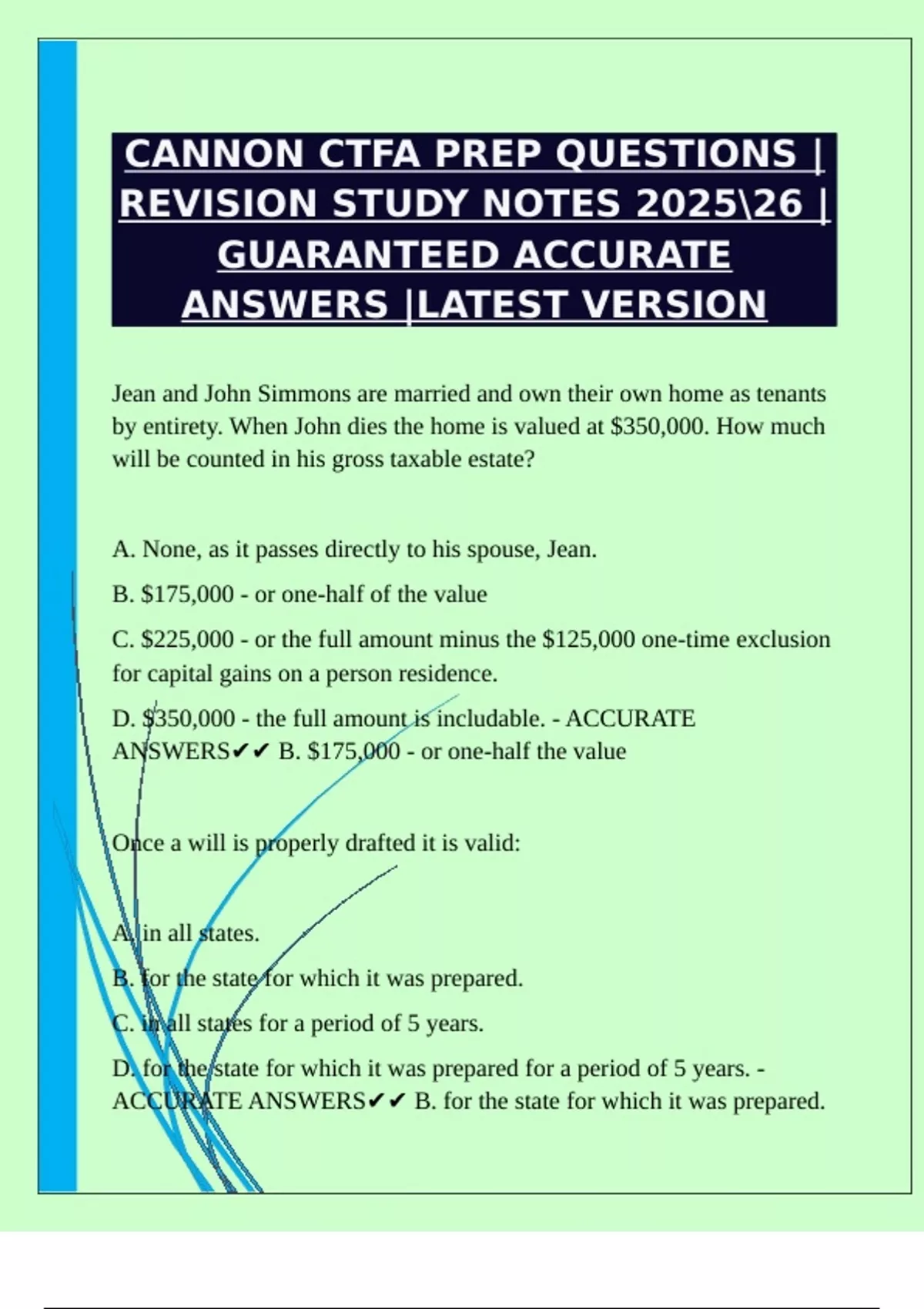 CANNON CTFA PREP QUESTIONS |REVISION STUDY NOTES 202526 |GUARANTEED ...