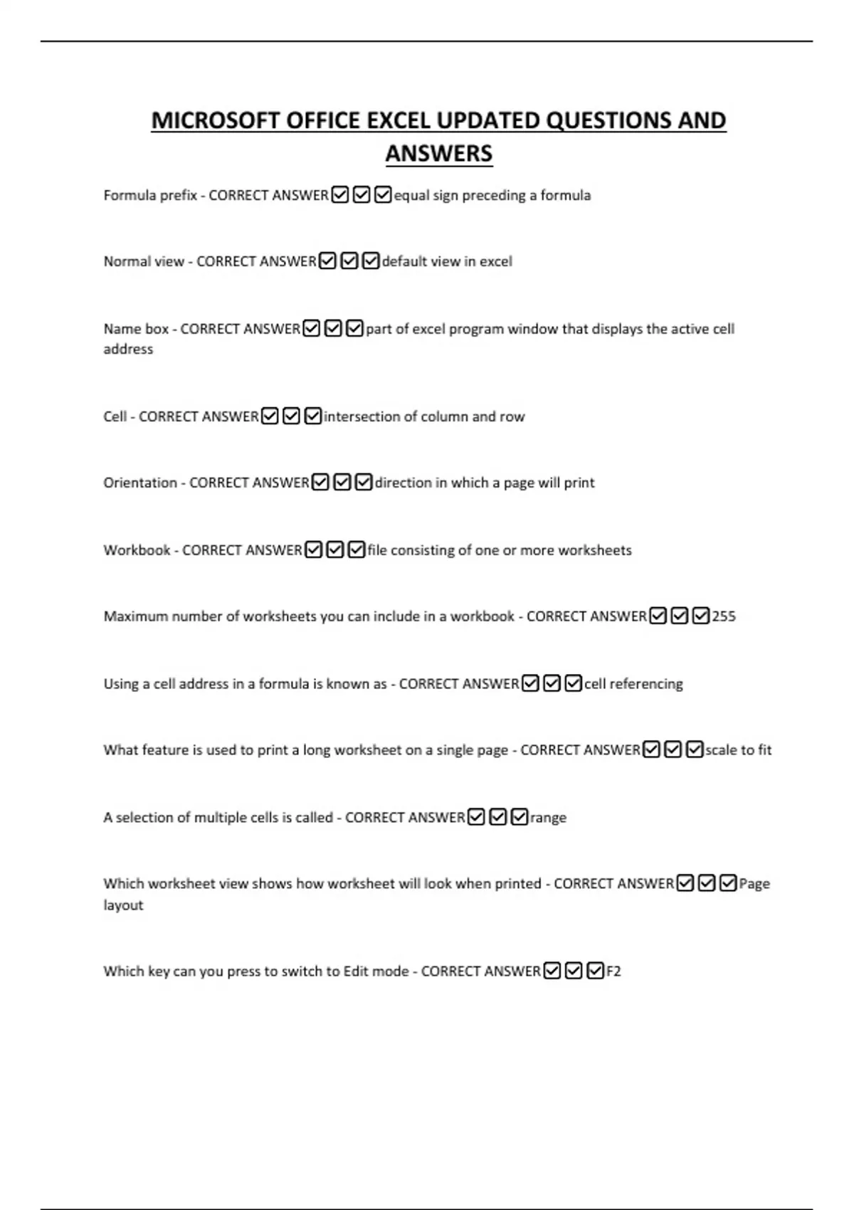 MICROSOFT OFFICE EXCEL UPDATED QUESTIONS AND ANSWERS - MICROSOFT OFFICE ...