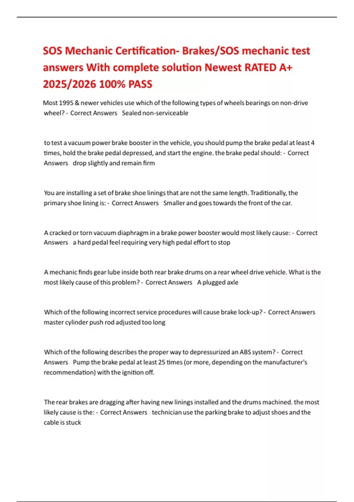 SOS Mechanic Certification Package Deal - Stuvia US