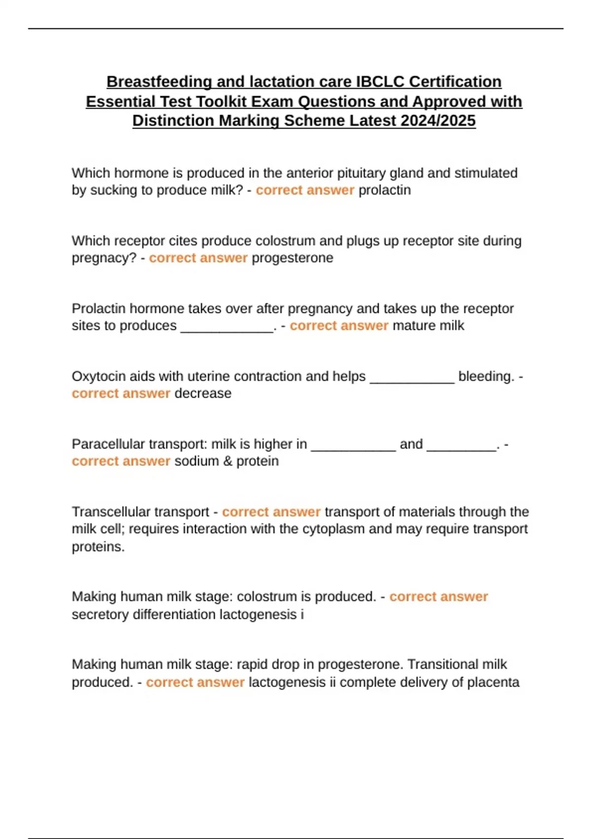 Breastfeeding and lactation care IBCLC Certification Essential Test ...