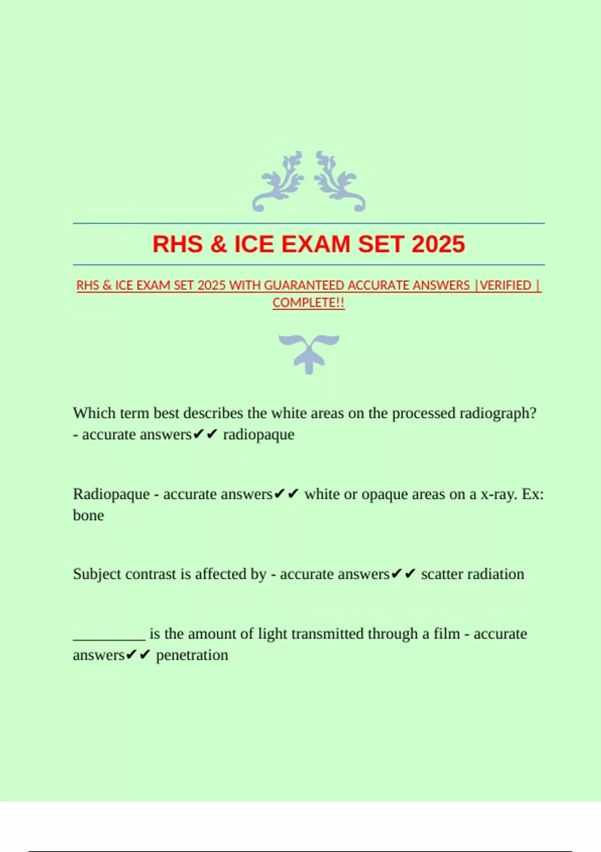 RHS & ICE EXAM SET 2025 WITH GUARANTEED ACCURATE ANSWERS |VERIFIED ...