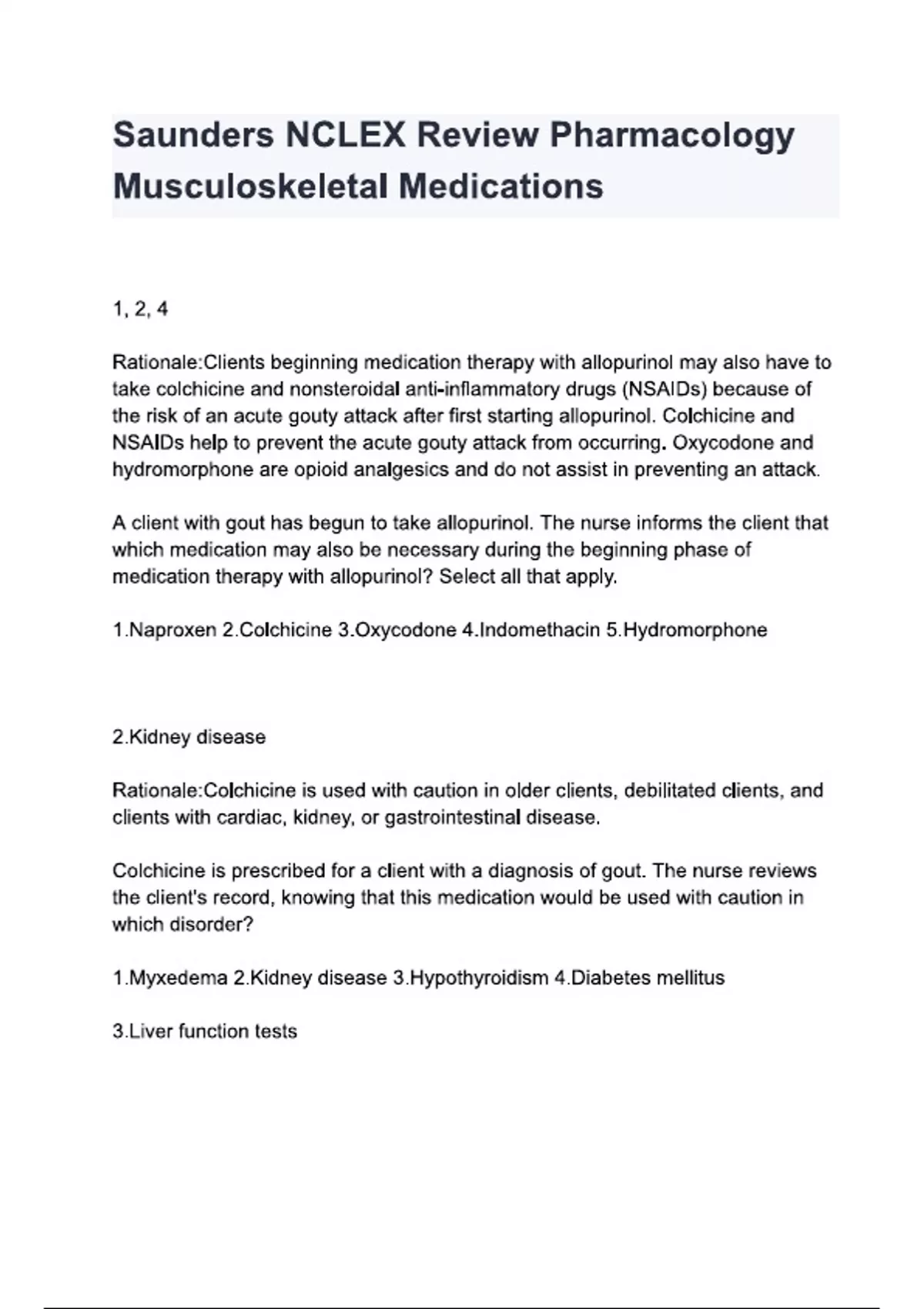 Saunders NCLEX Review Pharmacology Musculoskeletal Medications ...