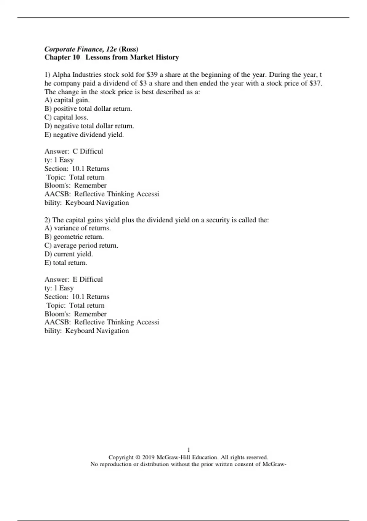 Test Bank for Corporate Finance 11th Edition Ross, Westerfield, Jaffe ...