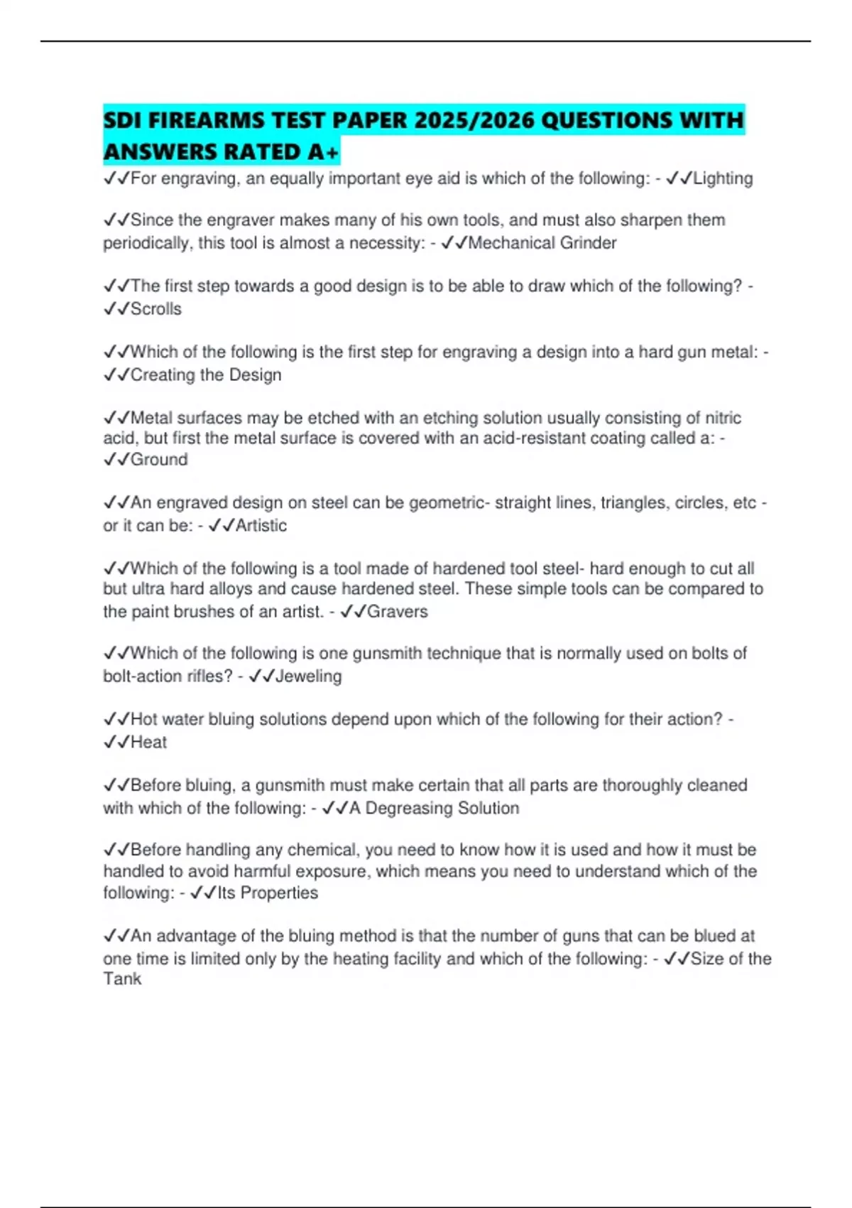 SDI FIREARMS TEST PAPER 2025/2026 QUESTIONS WITH ANSWERS RATED A+ - SDI ...