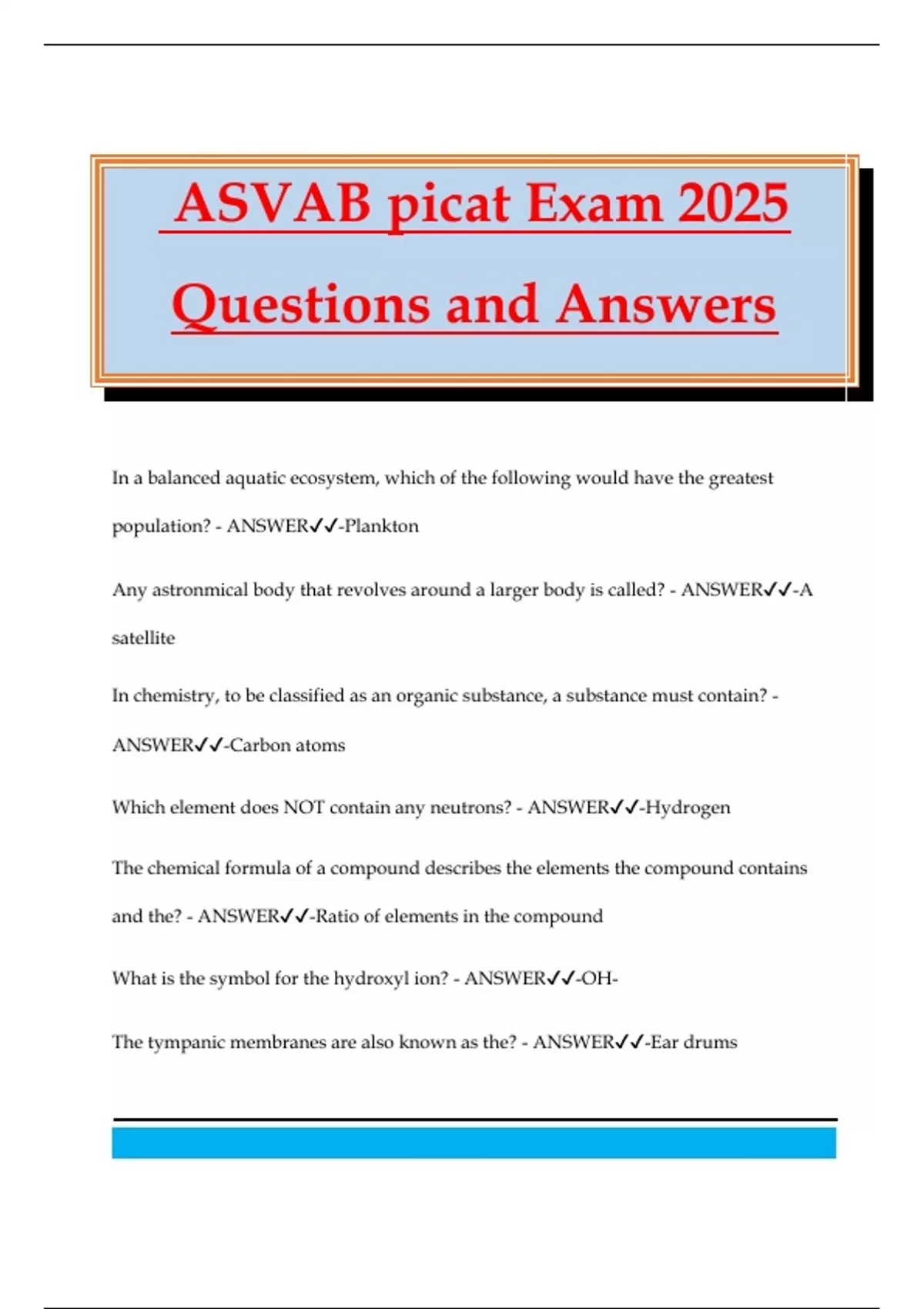 ASVAB picat Exam 2025 Questions and Answers - Picat - Stuvia US