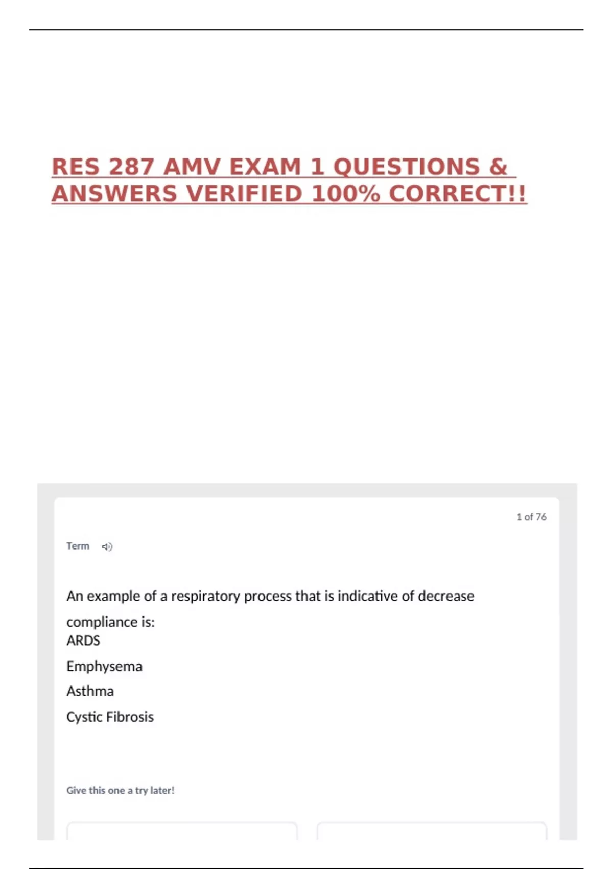 RES 287 AMV EXAM 1 QUESTIONS & ANSWERS VERIFIED 100% CORRECT!! - RES ...