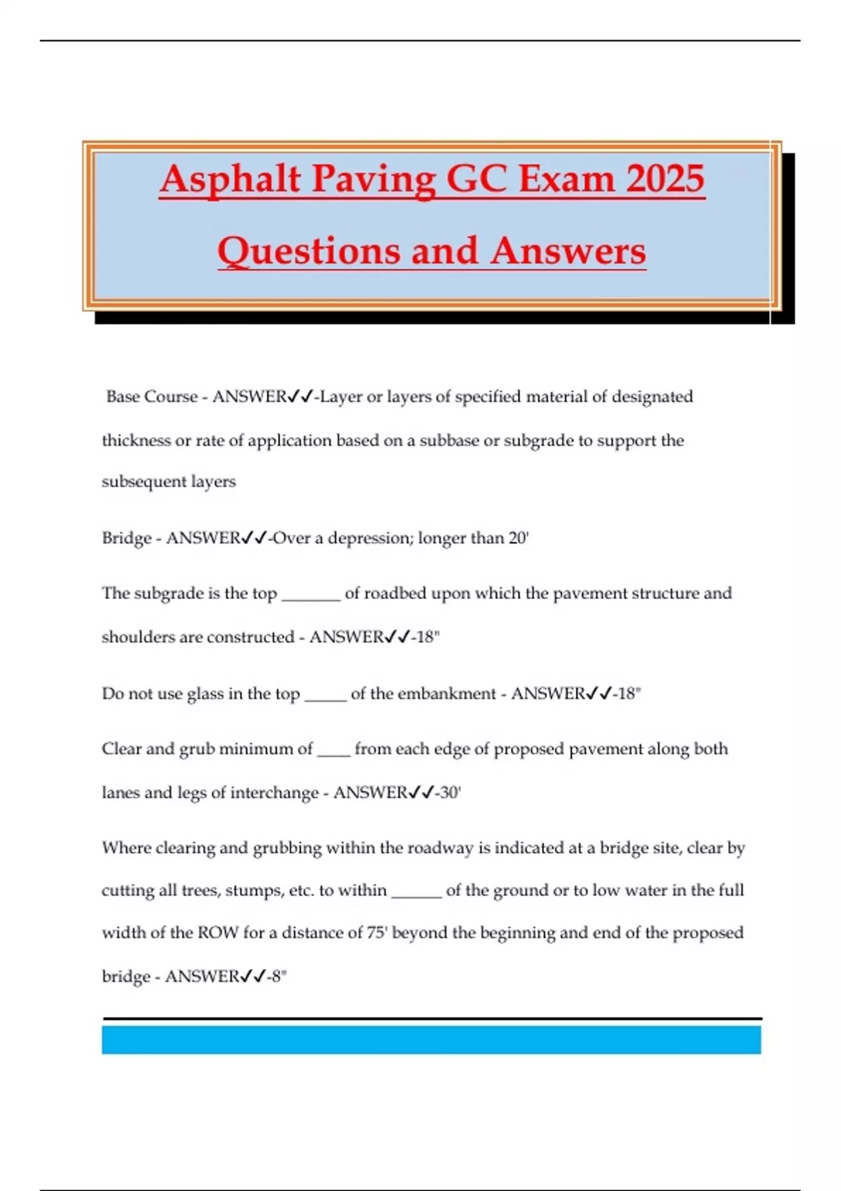 Asphalt Paving GC Exam 2025 Questions and Answers - Fdot asphalt paver ...