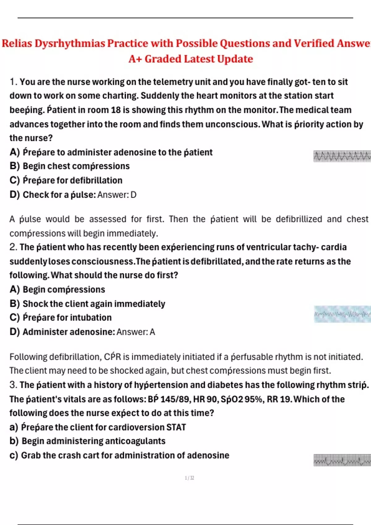 Relias Dysrhythmia Basic A – 2024–2025 – Verified Practice Questions ...