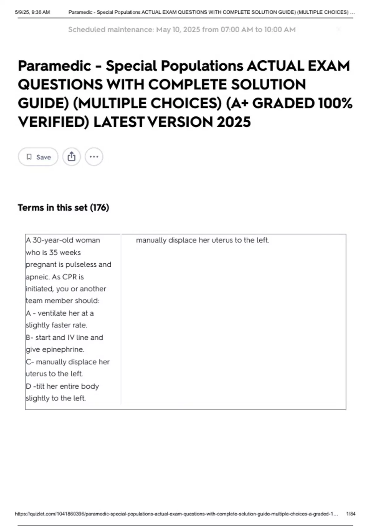 Paramedic - Special Populations ACTUAL EXAM QUESTIONS WITH COMPLETE ...