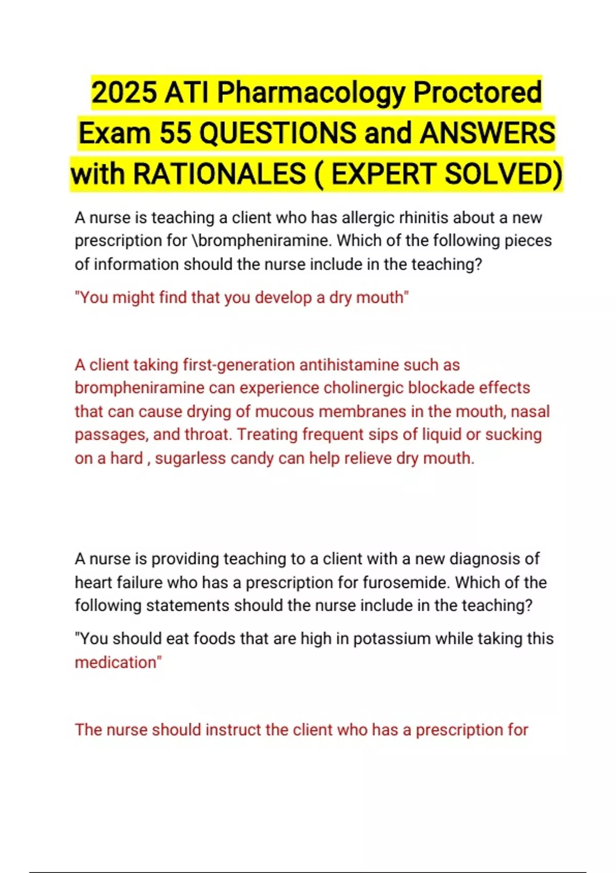 2025 ATI Pharmacology Proctored Exam 55 QUESTIONS and ANSWERS with ...