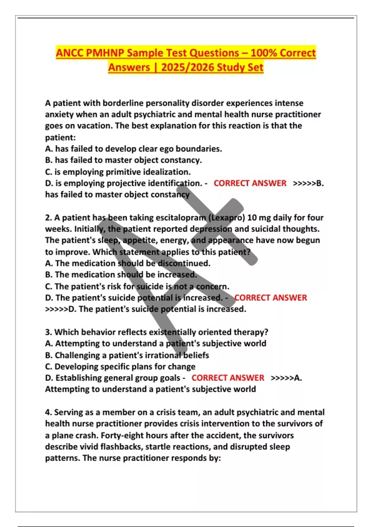 ANCC PMHNP Sample Test Questions – 100% Correct Answers | 2025/2026 ...