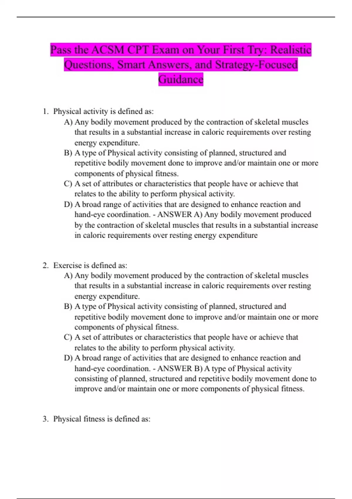 Pass the ACSM CPT Exam on Your First Try: Realistic Questions, Smart ...
