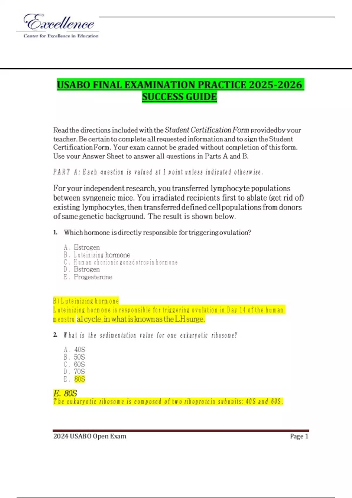 USA Biology Olympiad USABO FINAL EXAMINATION PRACTICE SUCCESS GUIDE ...