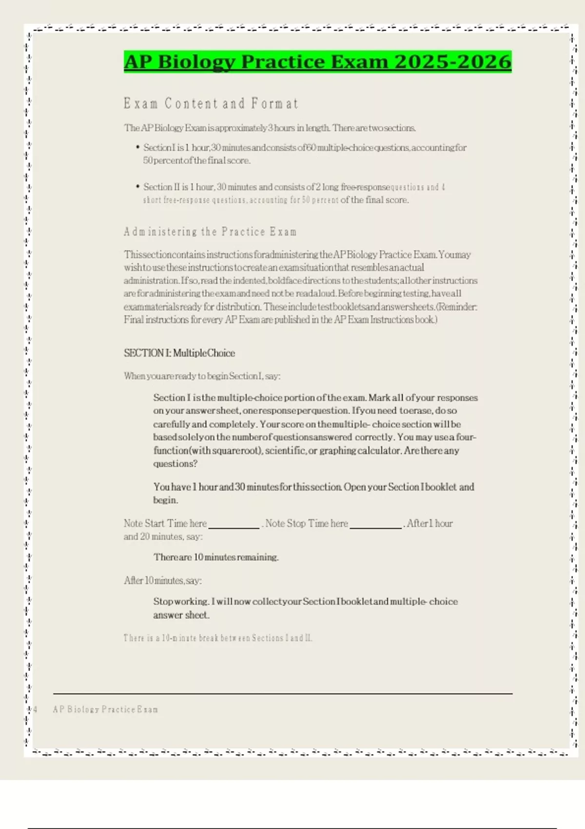 AP Biology Practice Exam - AP Biology - Stuvia US