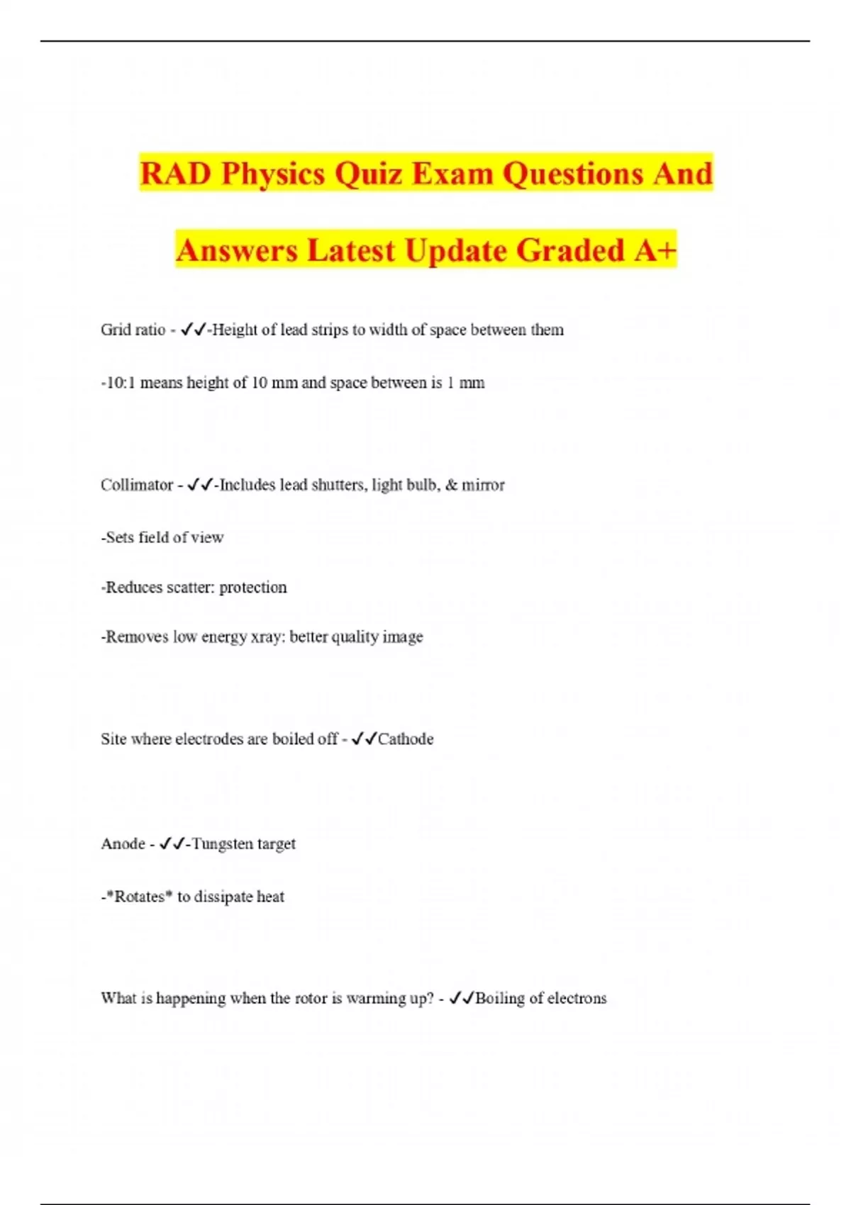 RAD Physics Quiz Exam Questions And Answers Latest Update Graded A+ ...