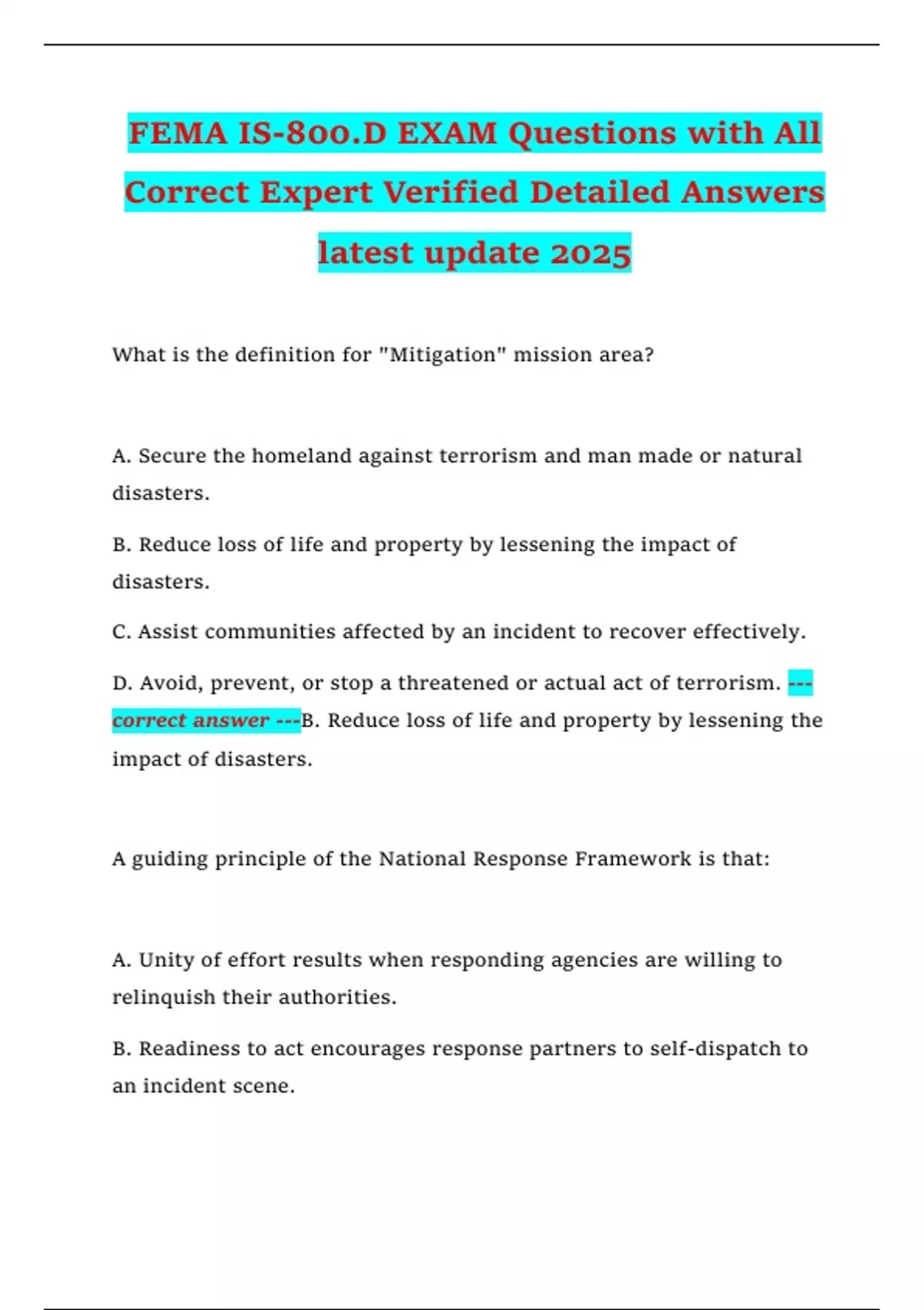 FEMA IS-800.D EXAM Questions with All Correct Expert Verified Detailed ...