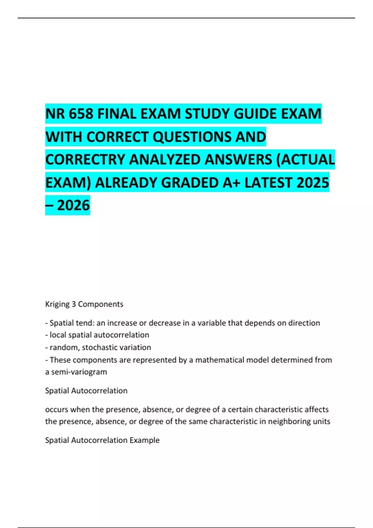NR 658 FINAL EXAM STUDY GUIDE EXAM WITH CORRECT QUESTIONS AND CORRECTRY ...