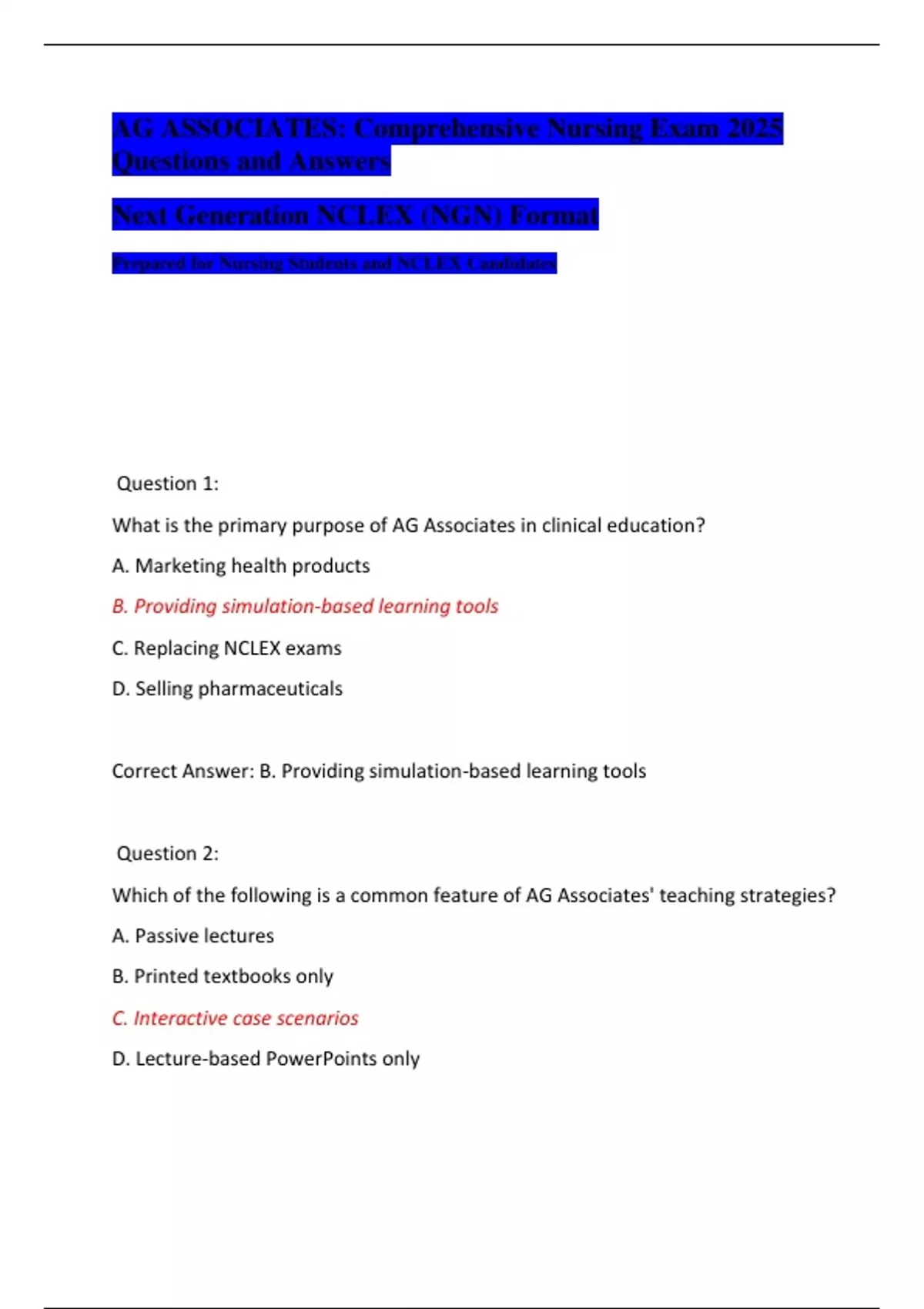 AG ASSOCIATES: Comprehensive Nursing Exam 2025 Questions and Answers ...
