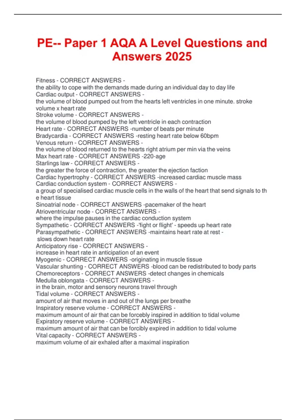PE-- Paper 1 AQA A Level Questions and Answers 2025 - AQA AS LEVEL/ AQA ...