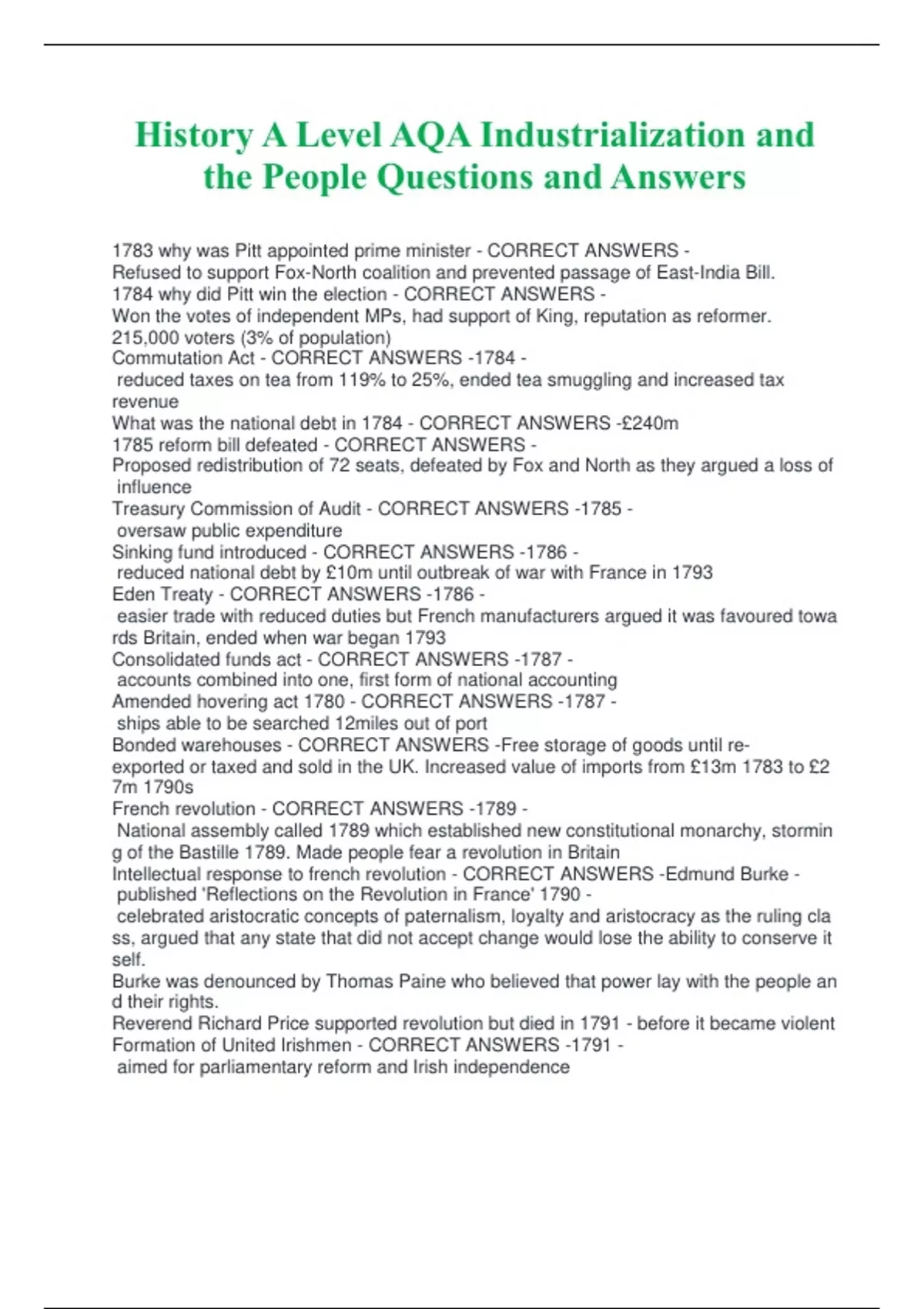 History A Level AQA Industrialization and the People Questions and ...