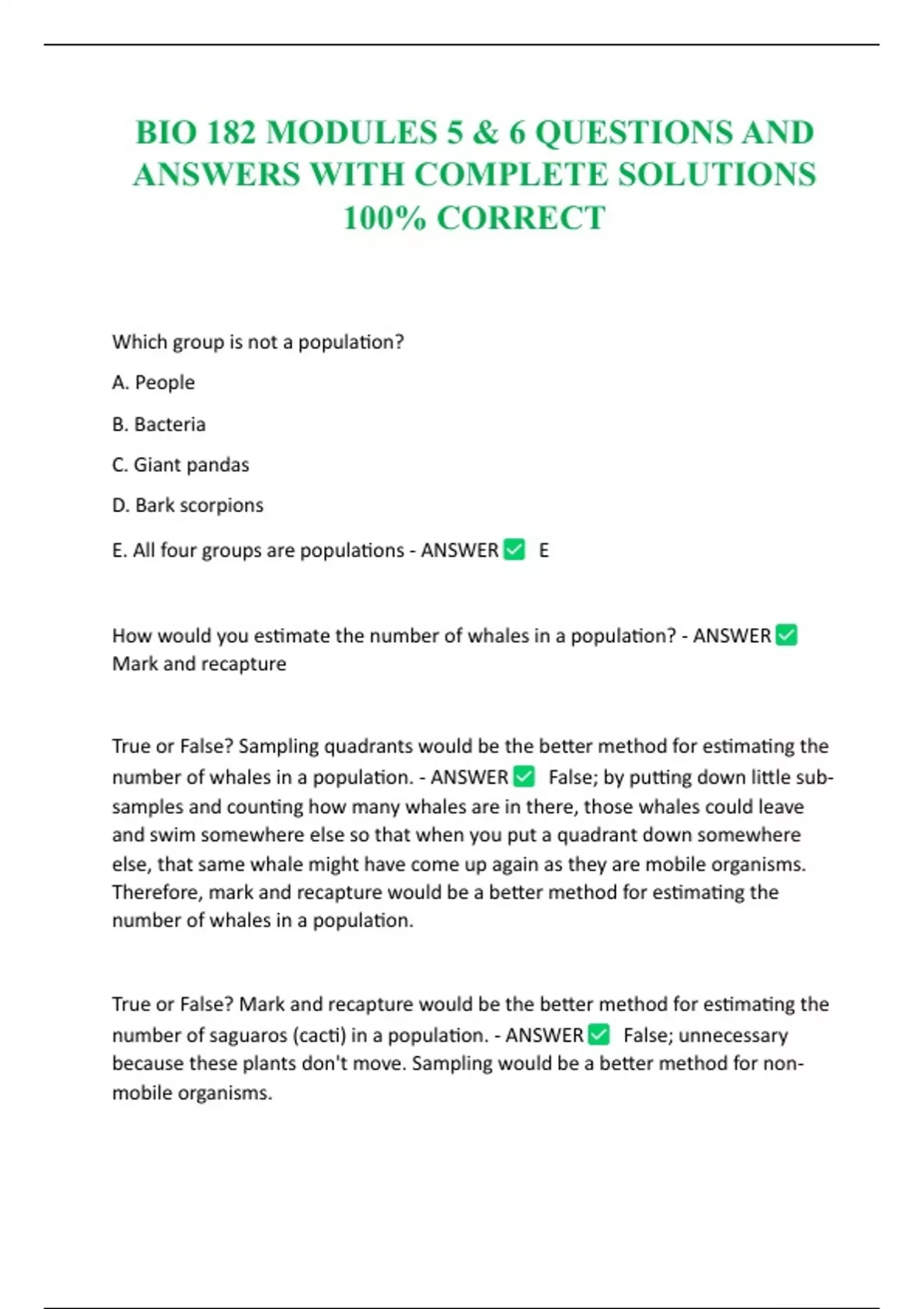 BIO 182 MODULES 5 & 6 QUESTIONS AND ANSWERS WITH COMPLETE SOLUTIONS 100 ...