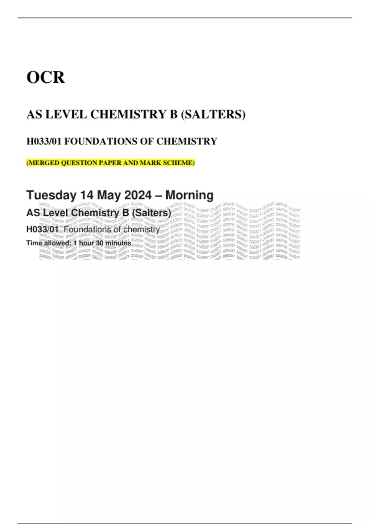 OCR AS-LEVEL CHEMISTRY B (SALTERS) 2024 H033/01 FOUNDATIONS OF ...