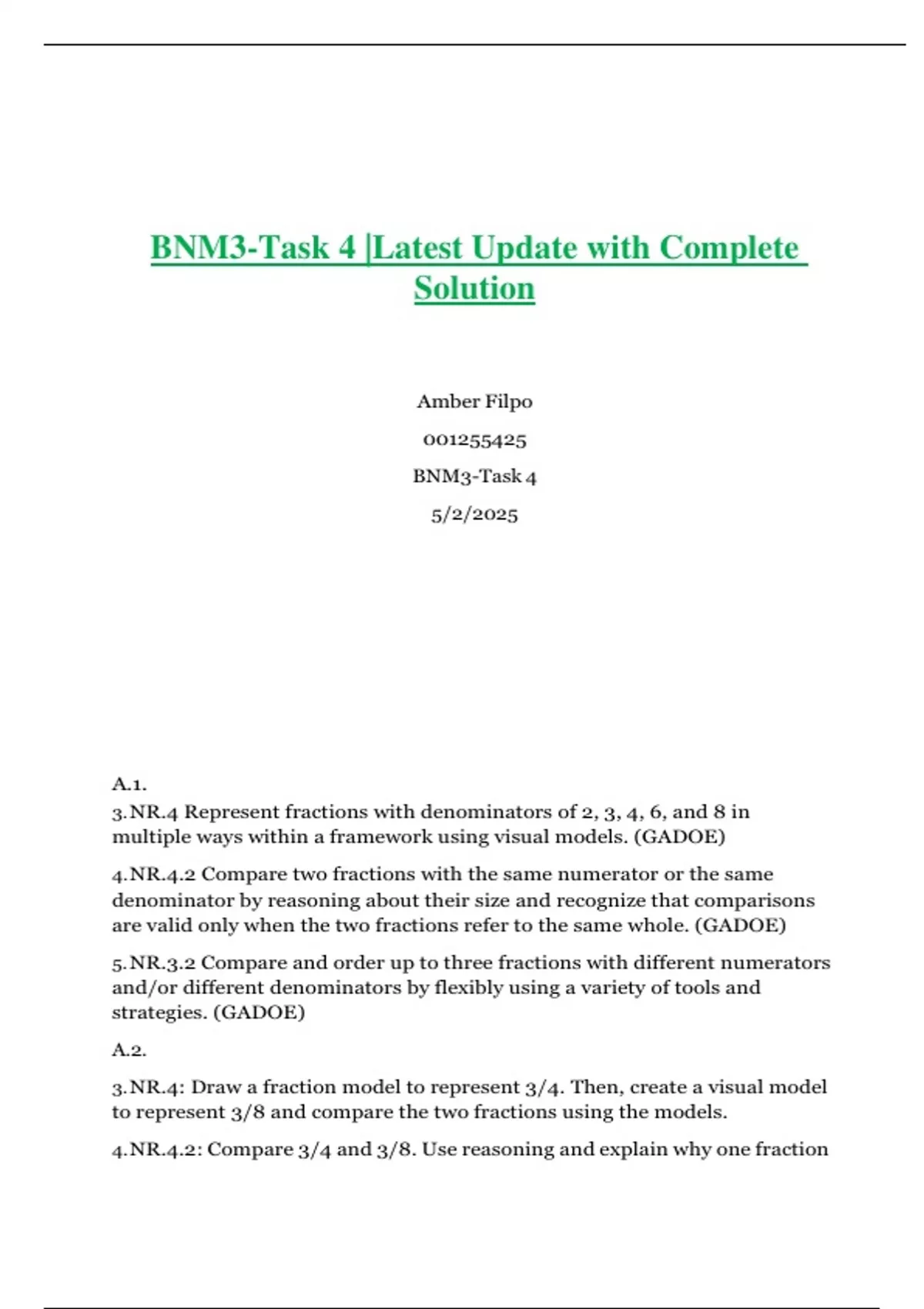 BNM3-Task 4 |Latest Update with Complete Solution - BNM3- - Stuvia US