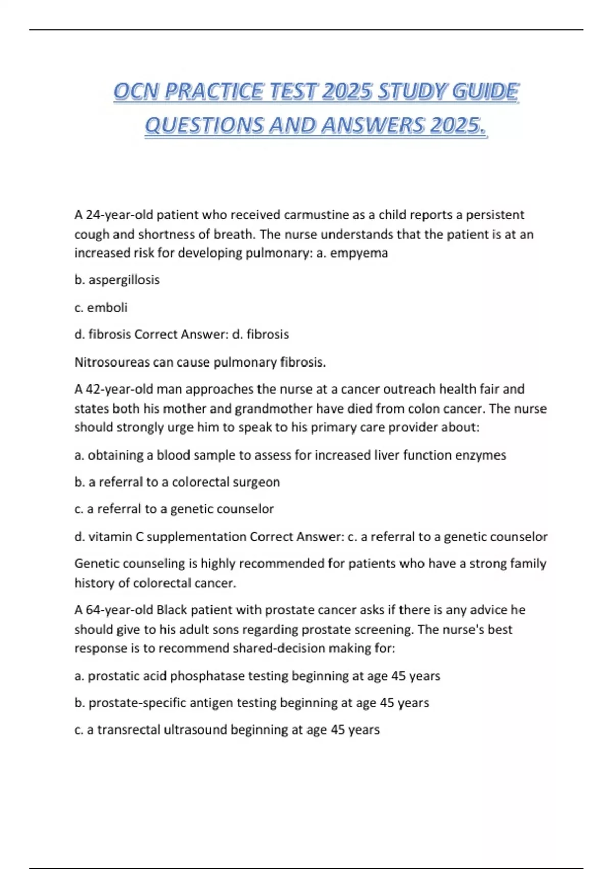 OCN PRACTICE TEST 2025 STUDY GUIDE QUESTIONS AND ANSWERS 2025. - QWER ...
