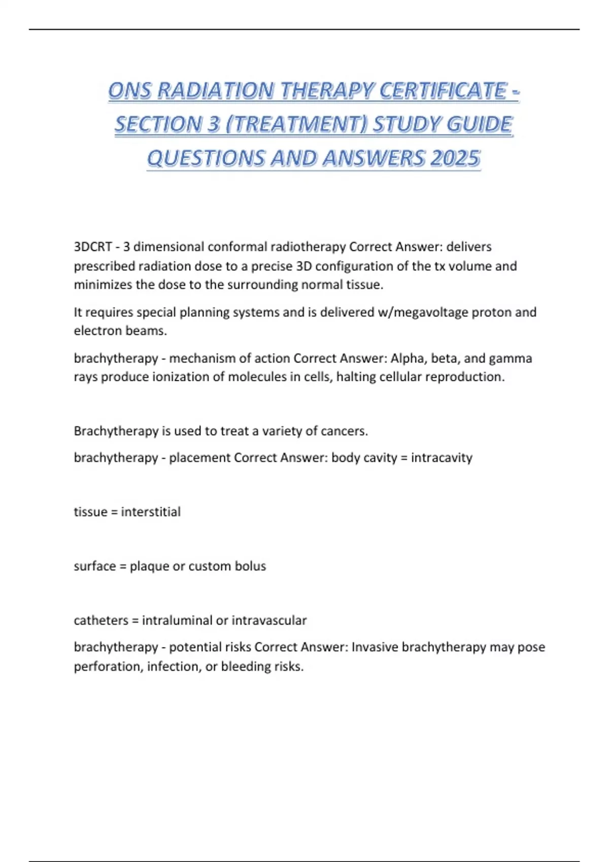 ONS RADIATION THERAPY CERTIFICATE - SECTION 3 (TREATMENT) STUDY GUIDE ...
