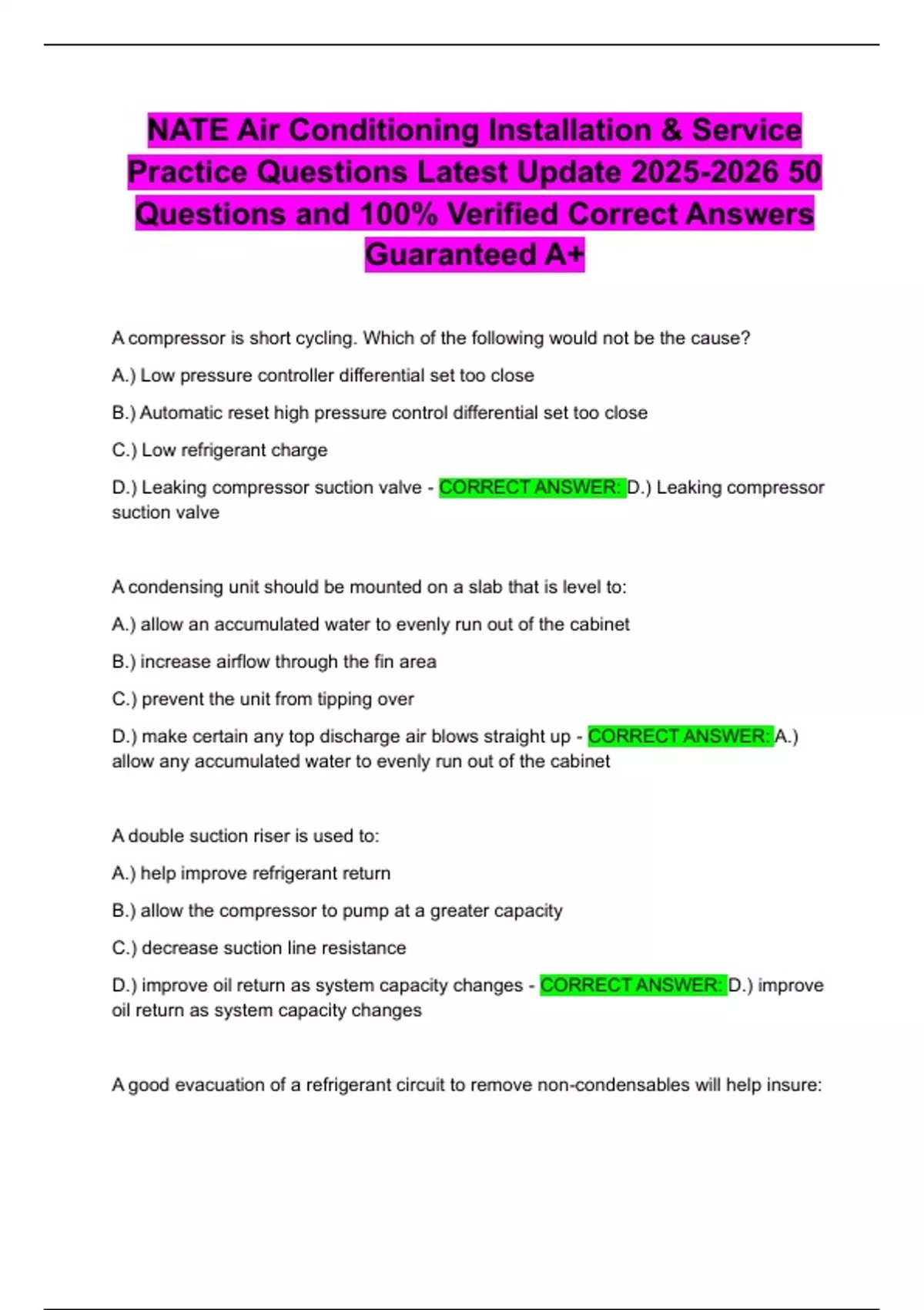 NATE Air Conditioning Installation & Service Practice Questions Latest ...