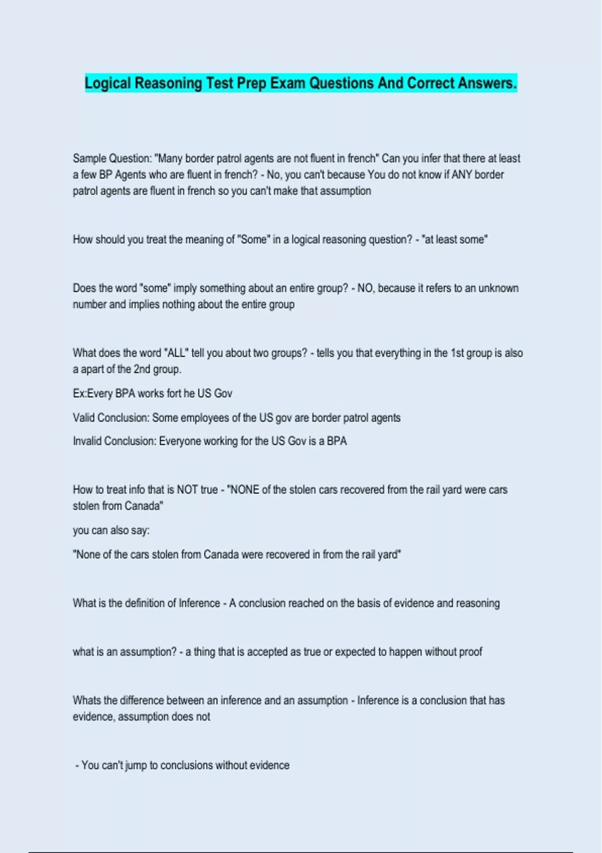 CBP-Logic Exam Questions With Solutions 100% Complete Guaranteed Pass ...