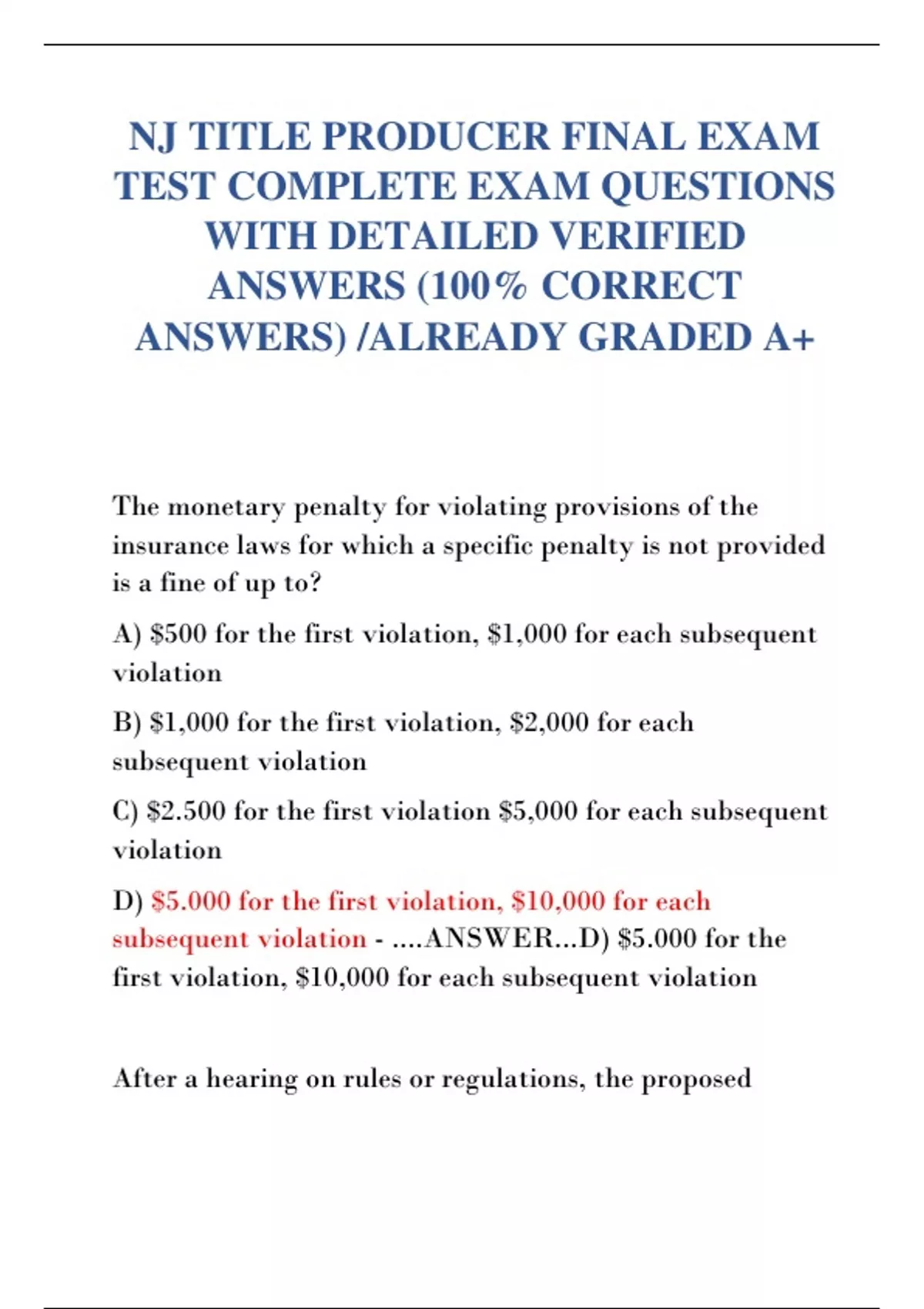 NJ TITLE PRODUCER FINAL EXAM TEST COMPLETE EXAM QUESTIONS WITH DETAILED ...